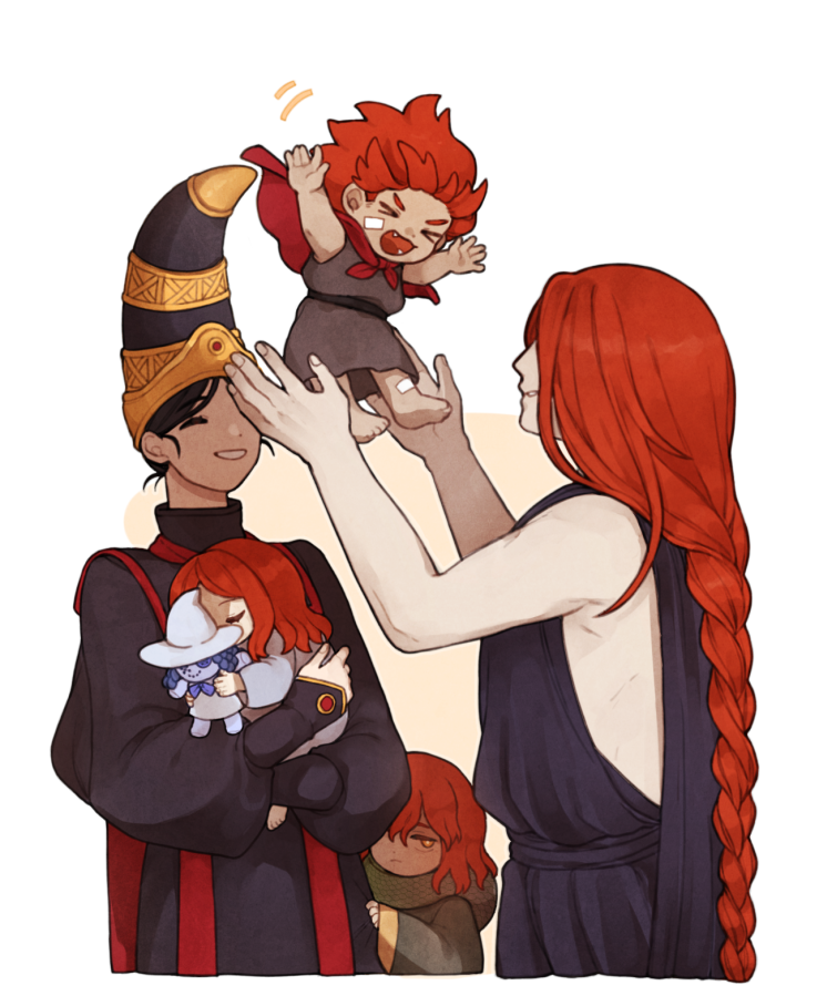 Safebooru - 2girls 3boys aged down baby black hair black robe braid ...