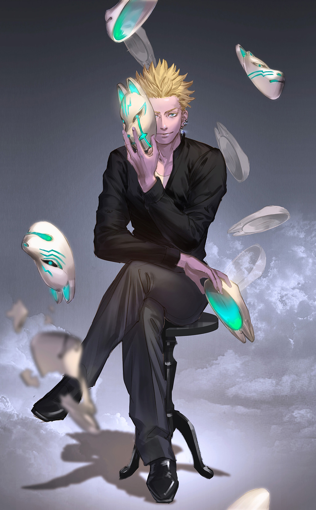 Safebooru - 1boy adam fox akakokko (niro azarashi) birdmen black footwear black pants blonde ...