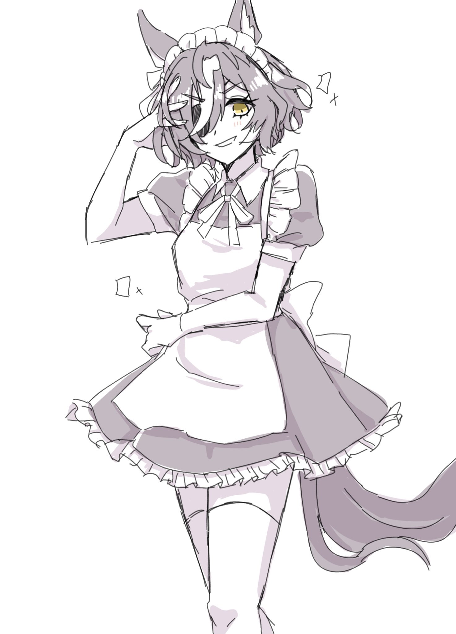 Safebooru - 1girl alternate costume animal ear fluff animal ears apron arm up bangs blush bow ...