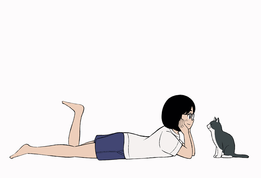 Safebooru 1girl 49s Aragon Bangs Barefoot Black Hair Cat Full Body 4246
