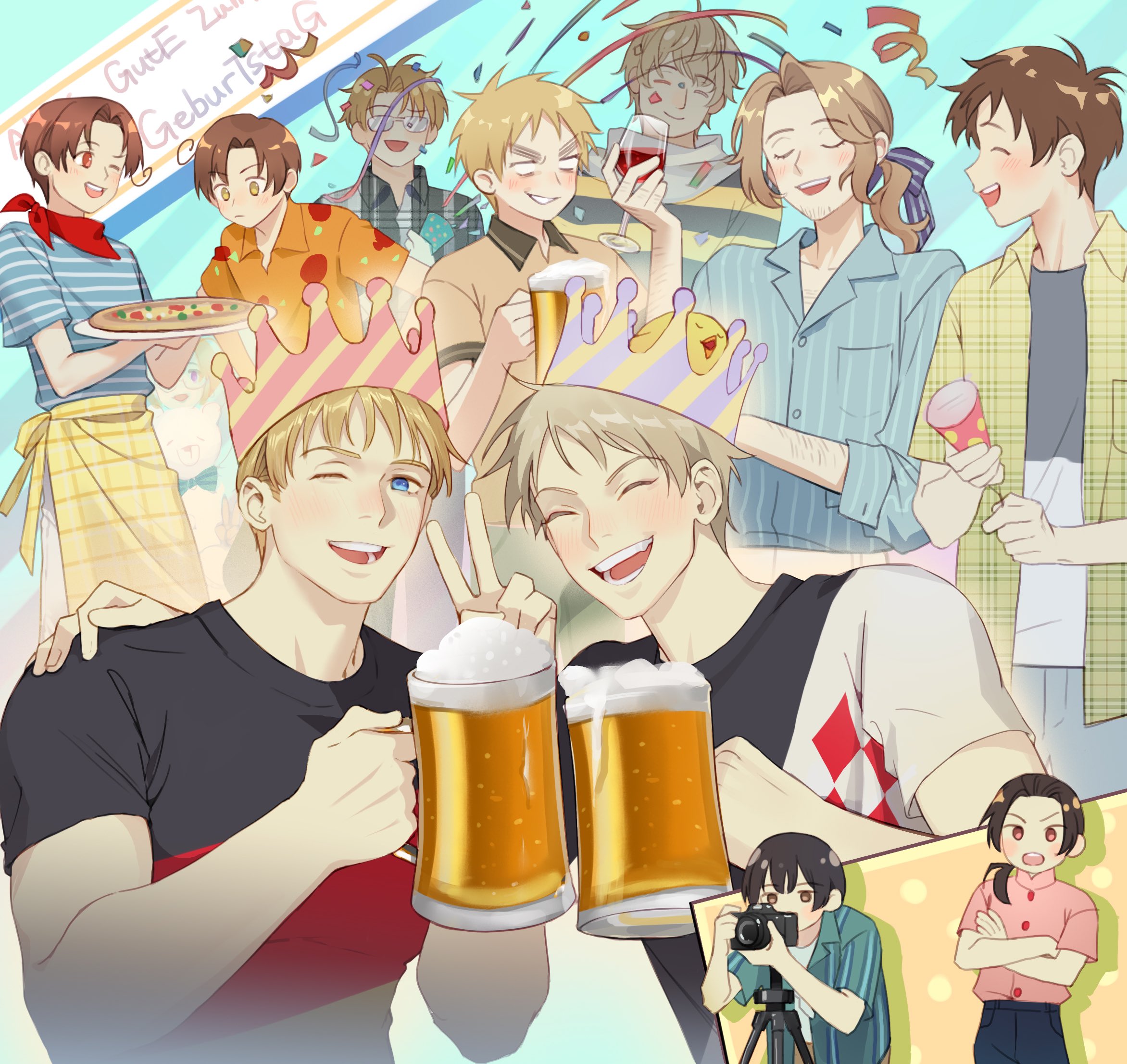 Safebooru - 6+boys ahoge alcohol america (hetalia) apron axis powers ...
