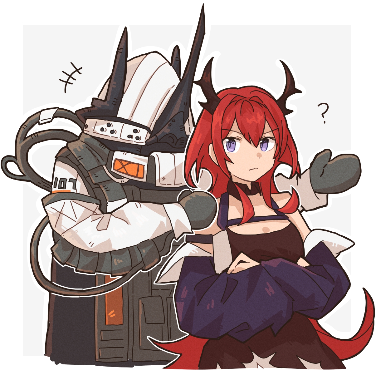 Safebooru - +++ 2girls ? arknights bare shoulders black dress black jacket black mittens border ...