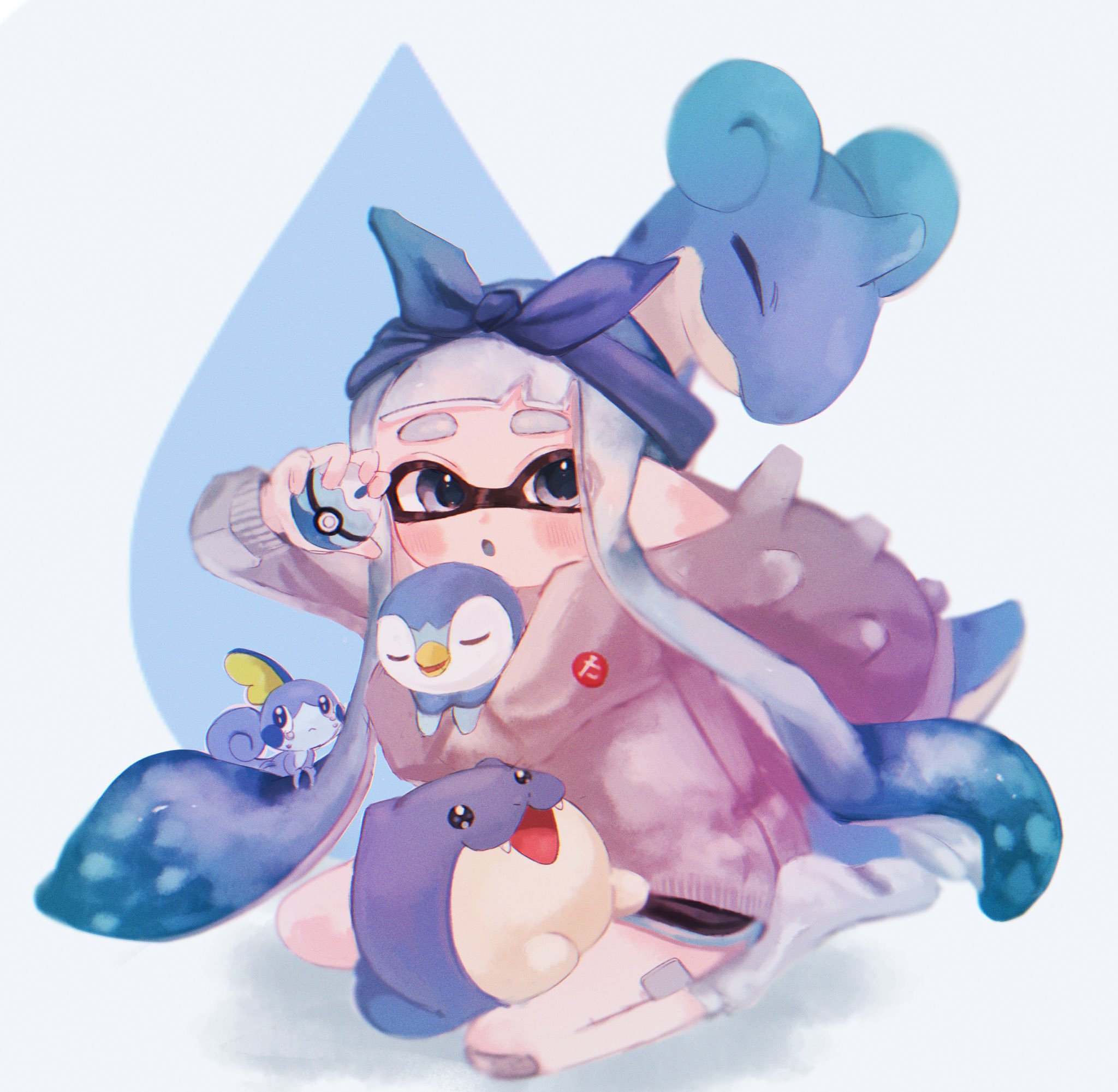 Safebooru - 1girl :o bandana blue hair blue tongue colored tongue ...