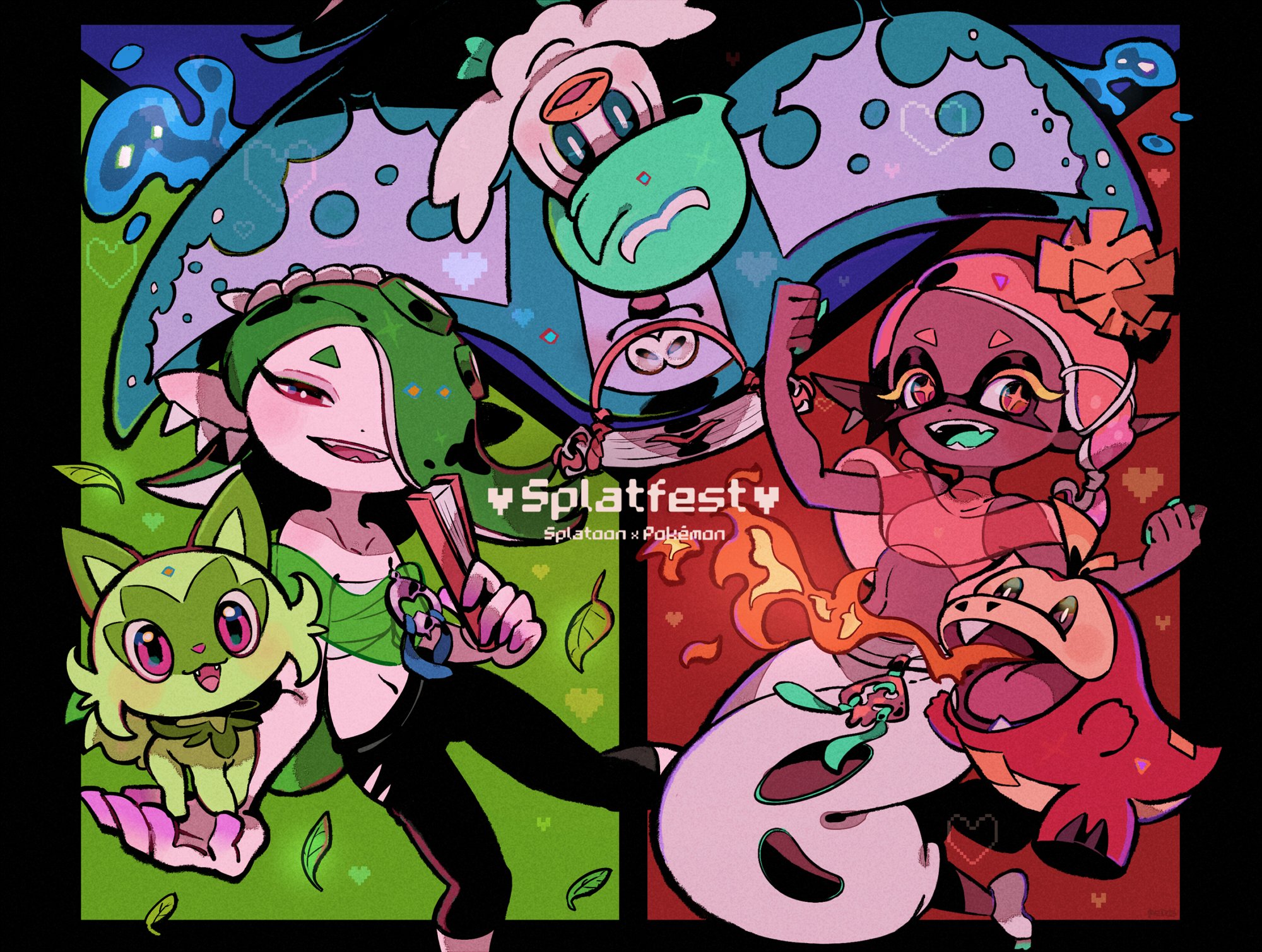 Safebooru - 1boy 2girls :d alternate color aqua skin aqua tongue bare ...