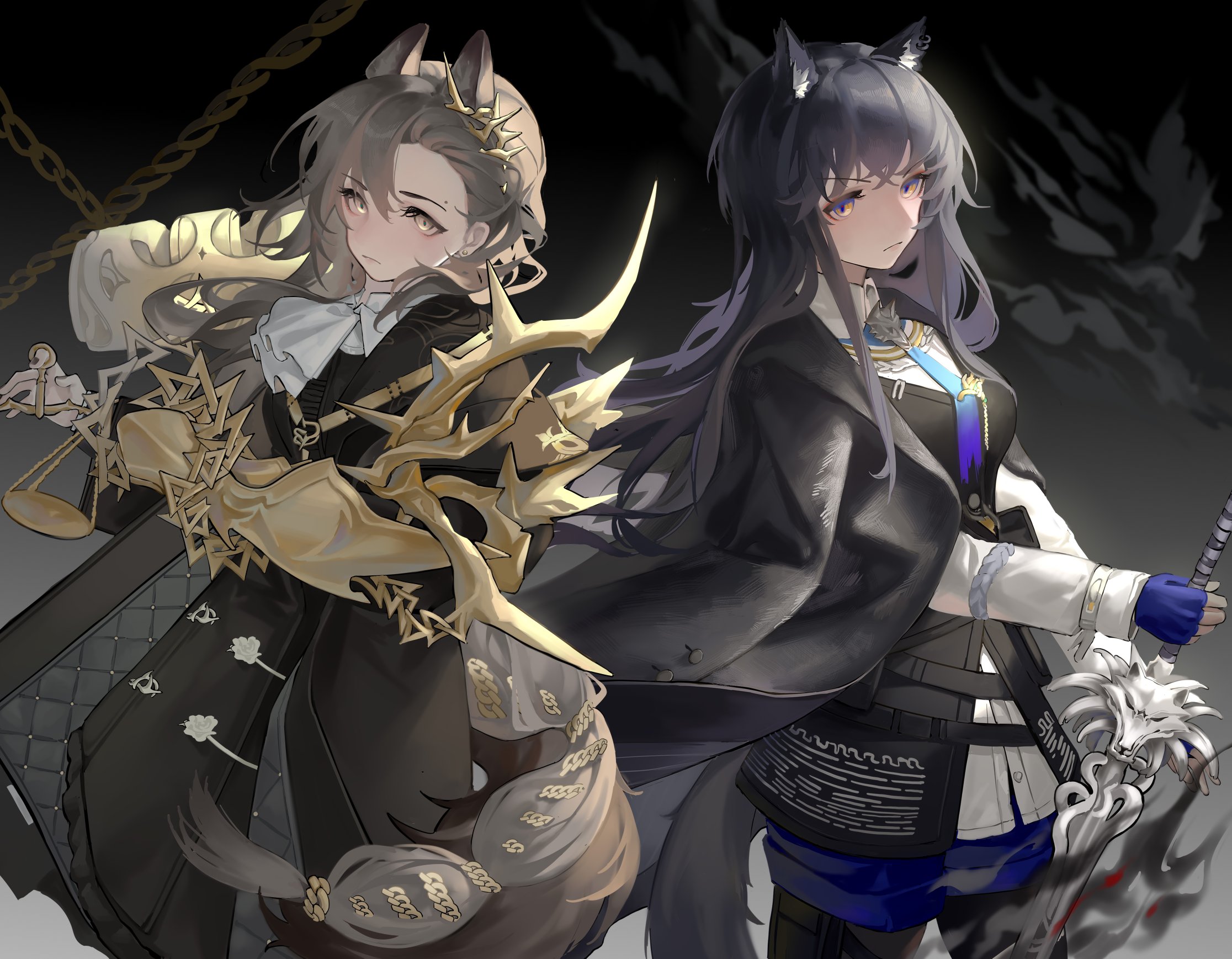 Safebooru - 2girls animal ear fluff animal ears arknights awakeningdog bangs black dress black ...