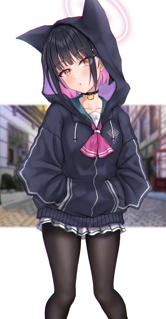 Safebooru - 1girl animal ears bangs black hair black pantyhose blue archive blunt bangs cat ears ...