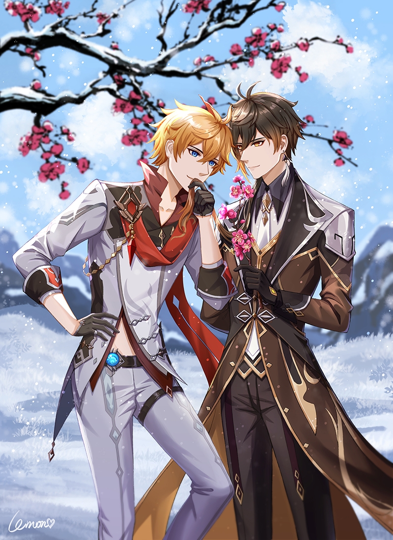 Safebooru - 2boys arm behind back black gloves black hair black pants blue eyes brown hair ...