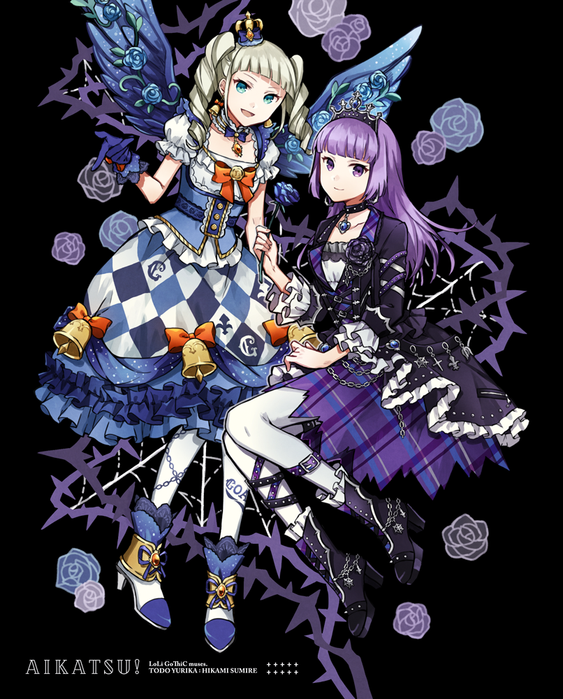 Safebooru - 2girls :d aikatsu! aikatsu! (series) ankle boots aqua eyes argyle argyle dress bangs ...