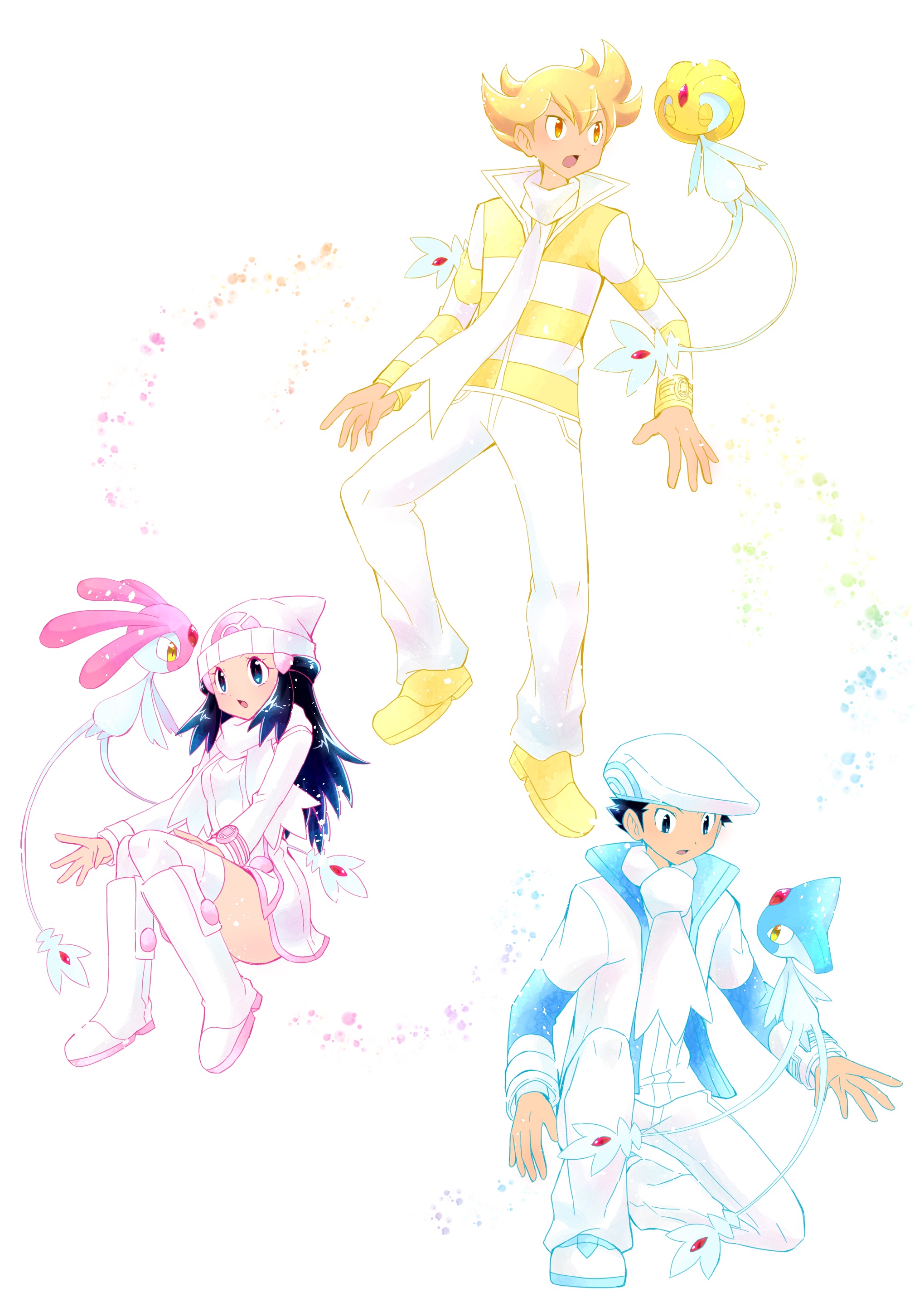 Safebooru - 1girl 2boys :o absurdres alternate color azelf barry ...