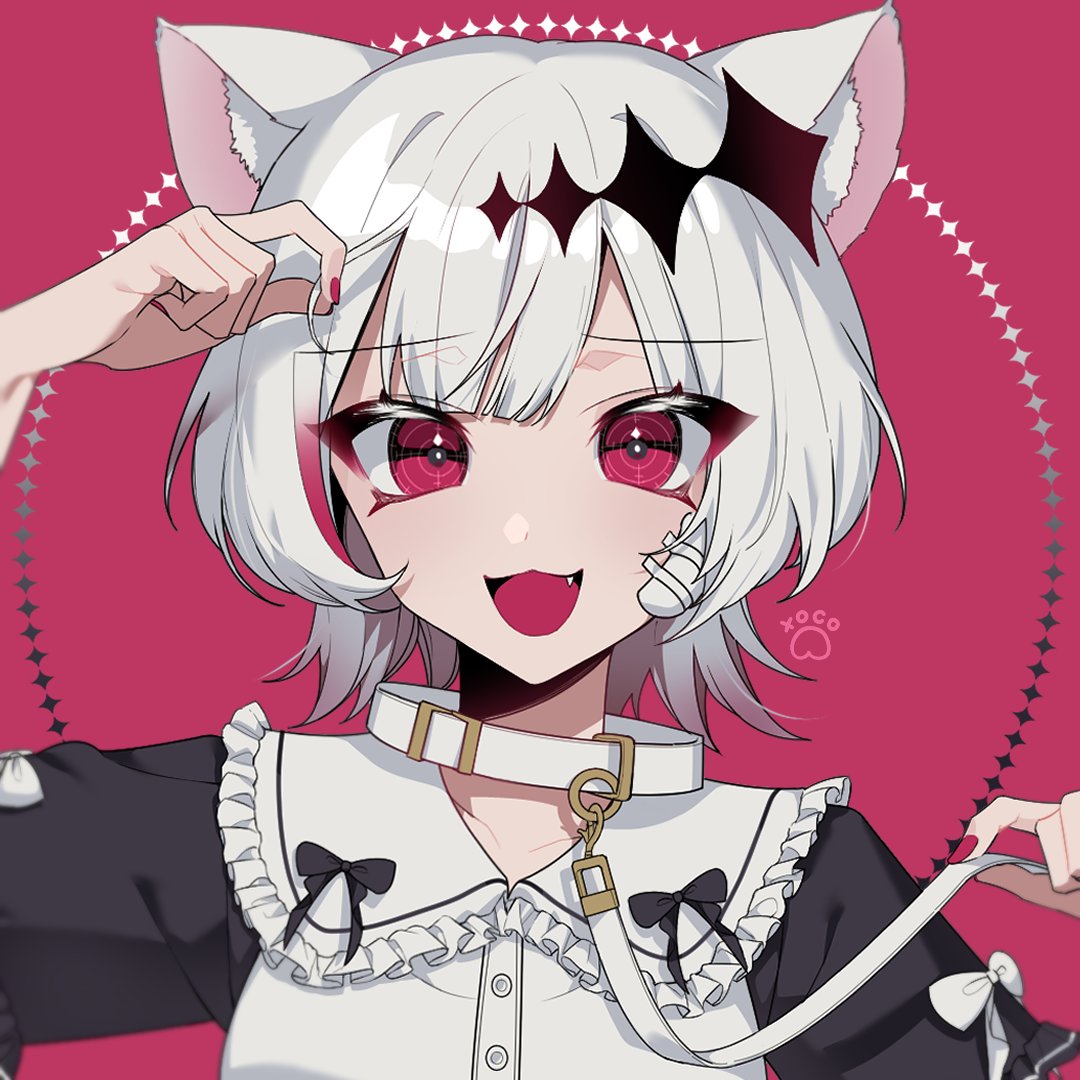 Safebooru - animal ears cat ears collar dtto. red background red eyes red nails scarz utaite ...