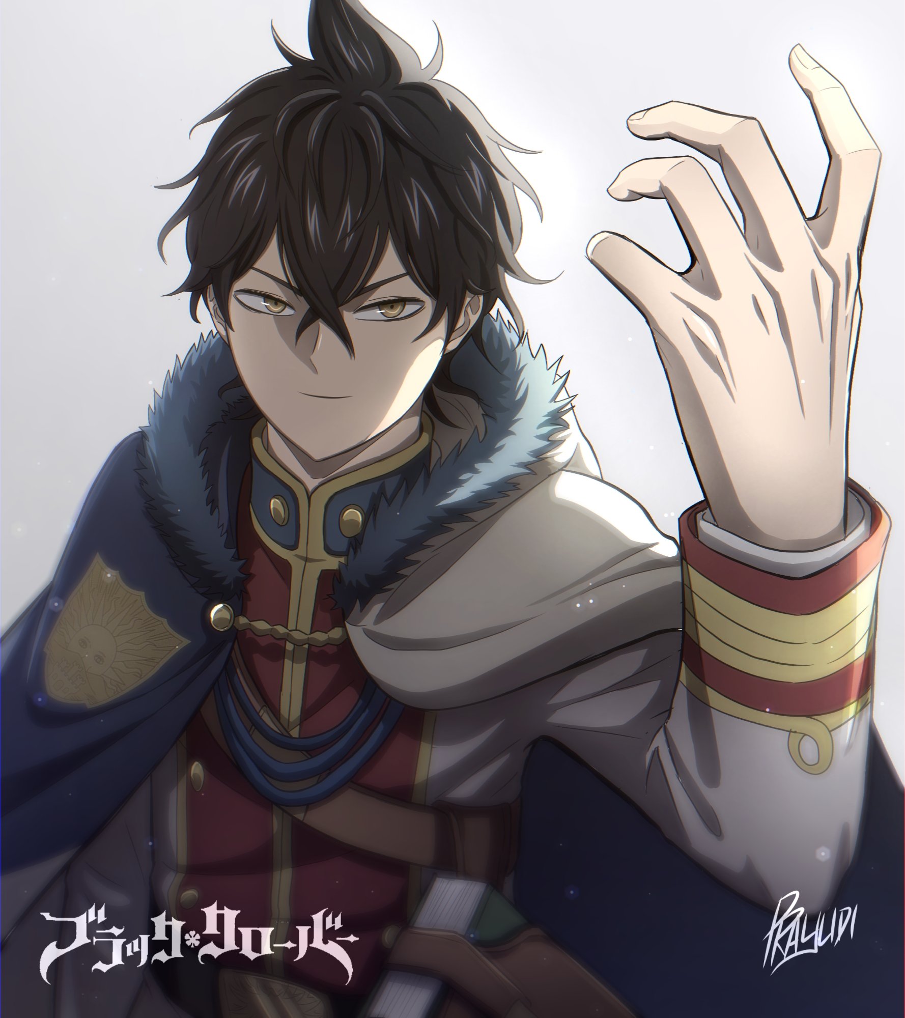 Safebooru - 1boy artist name black clover black hair book cape copyright name fur-trimmed cape ...