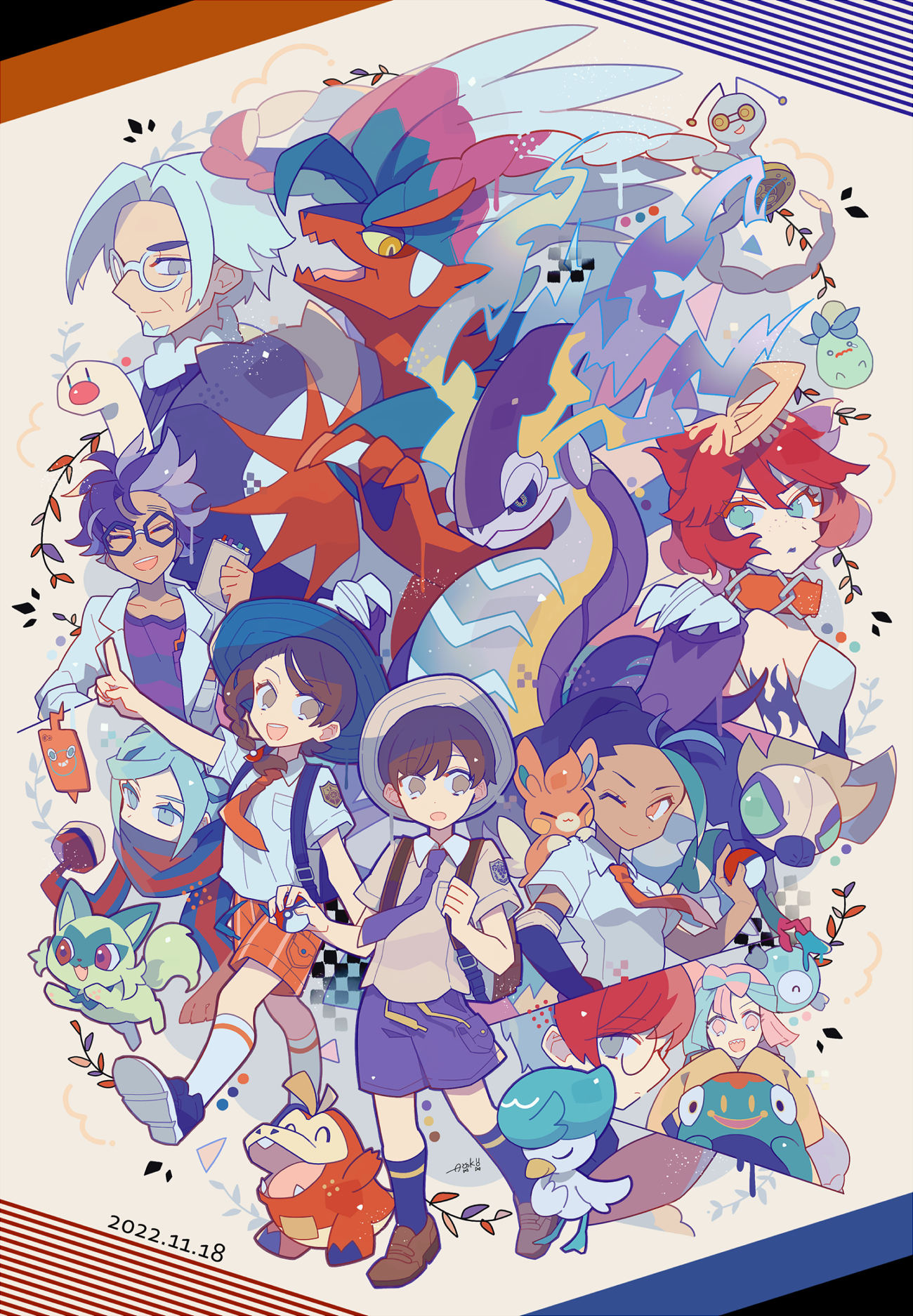 Safebooru - 4boys 5girls auko bangs bellibolt blue headwear braid brown ...