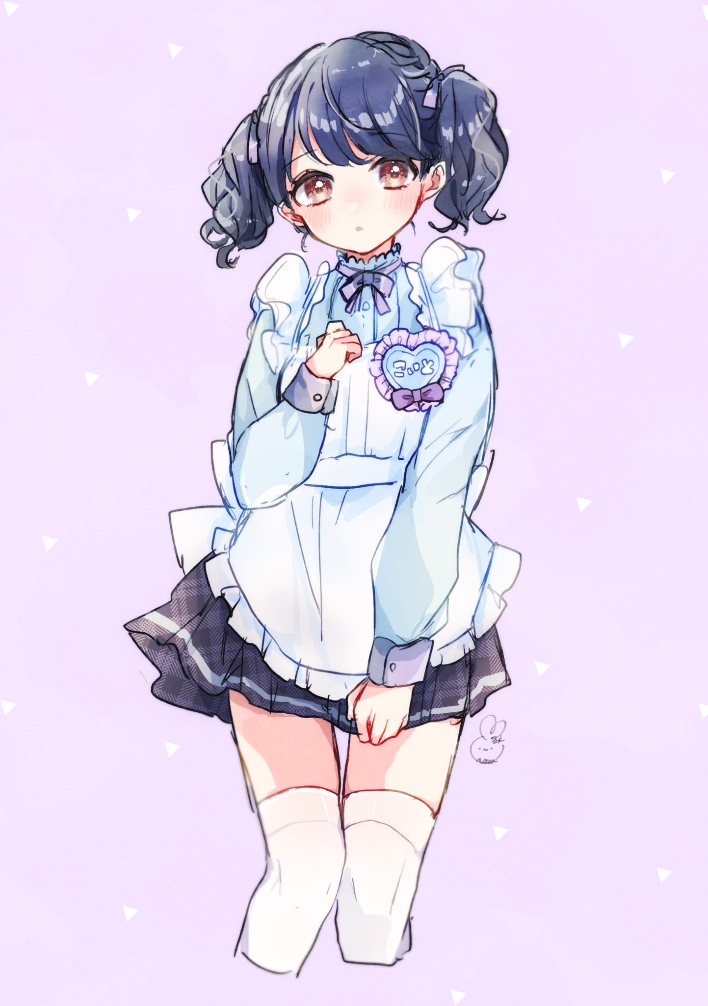 Safebooru - 1girl apron bangs black hair black skirt blue shirt commentary request fukumaru ...