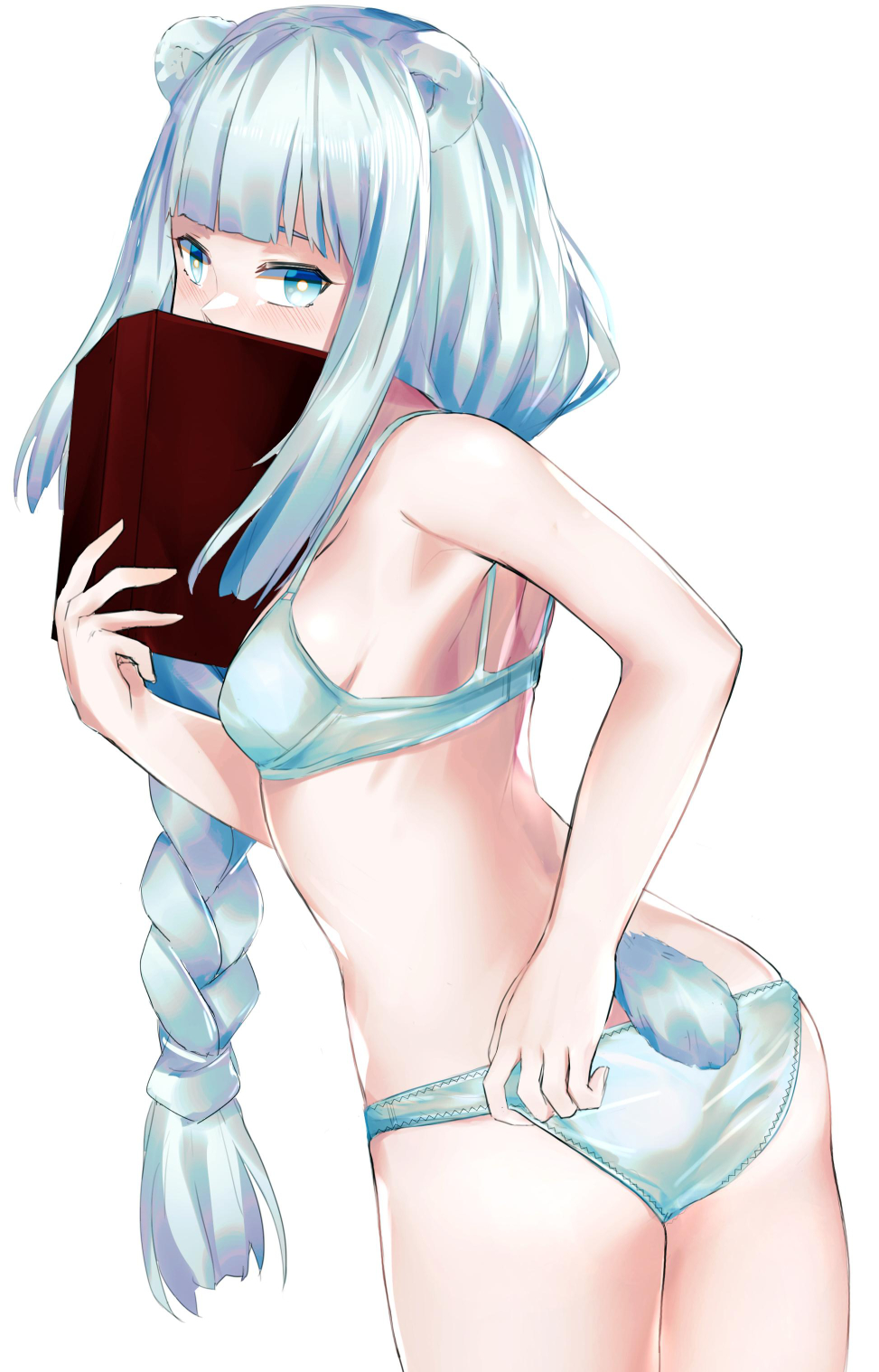 Safebooru - 1girl alternate costume aqua eyes aqua hair arknights bikini blue eyes book braid ...