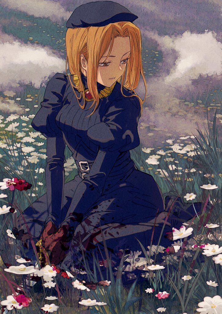 Safebooru - 1girl black dress black footwear black headwear blood blood on clothes brown eyes ...