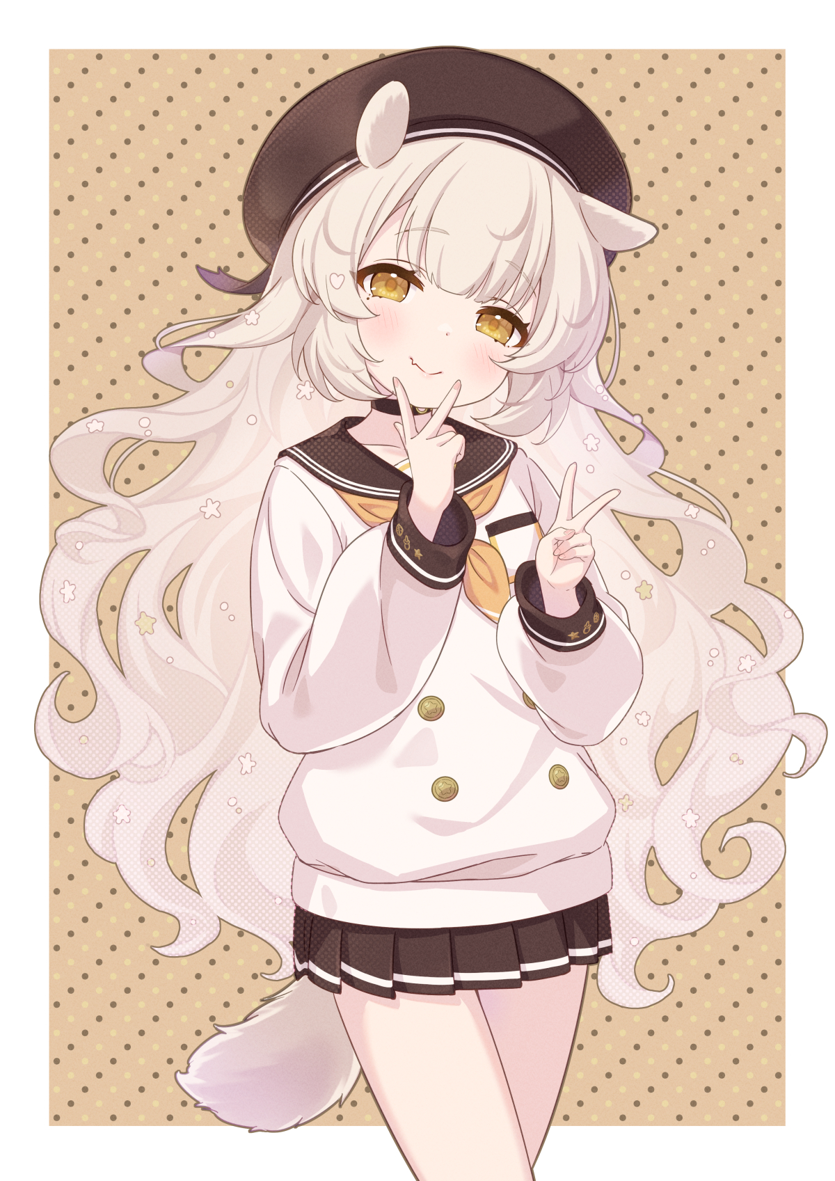 Safebooru - 1girl animal ears beret black headwear black sailor collar black skirt brown ...