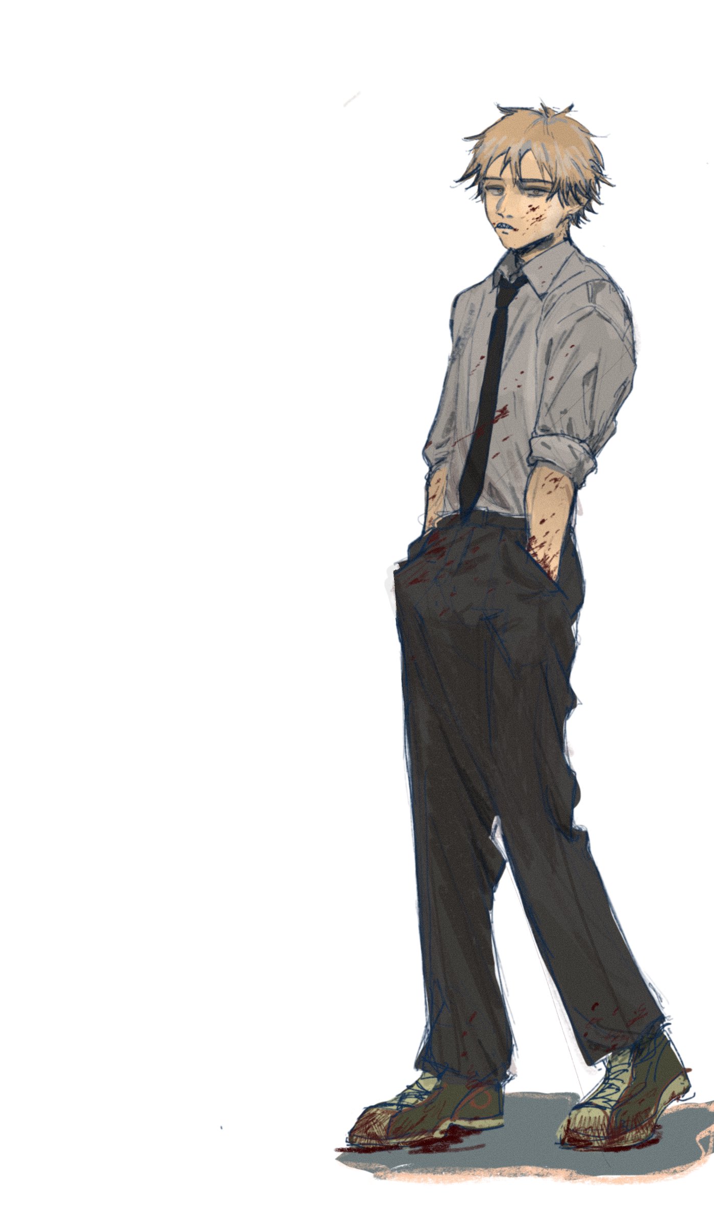 Safebooru - 1boy black necktie blonde hair blood blood on clothes blood ...