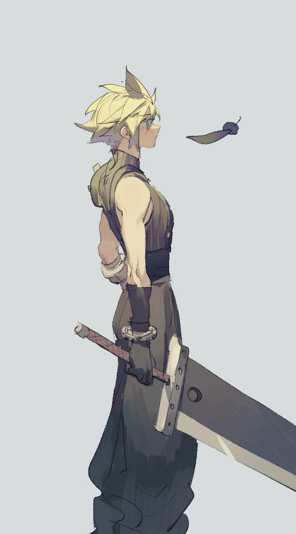 Safebooru - 1boy aqua eyes armor baggy pants belt black feathers black gloves blonde hair buster ...