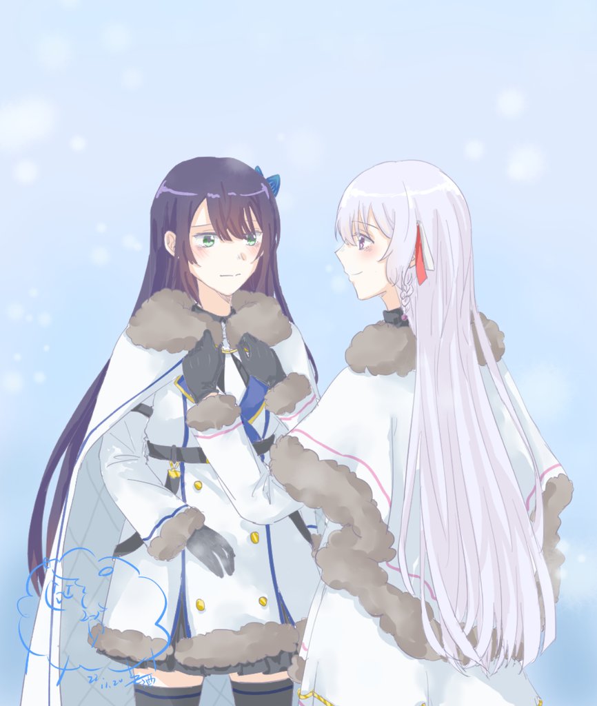 Safebooru - adjusting another's clothes arm at side artist name assault lily bangs belt bing ...