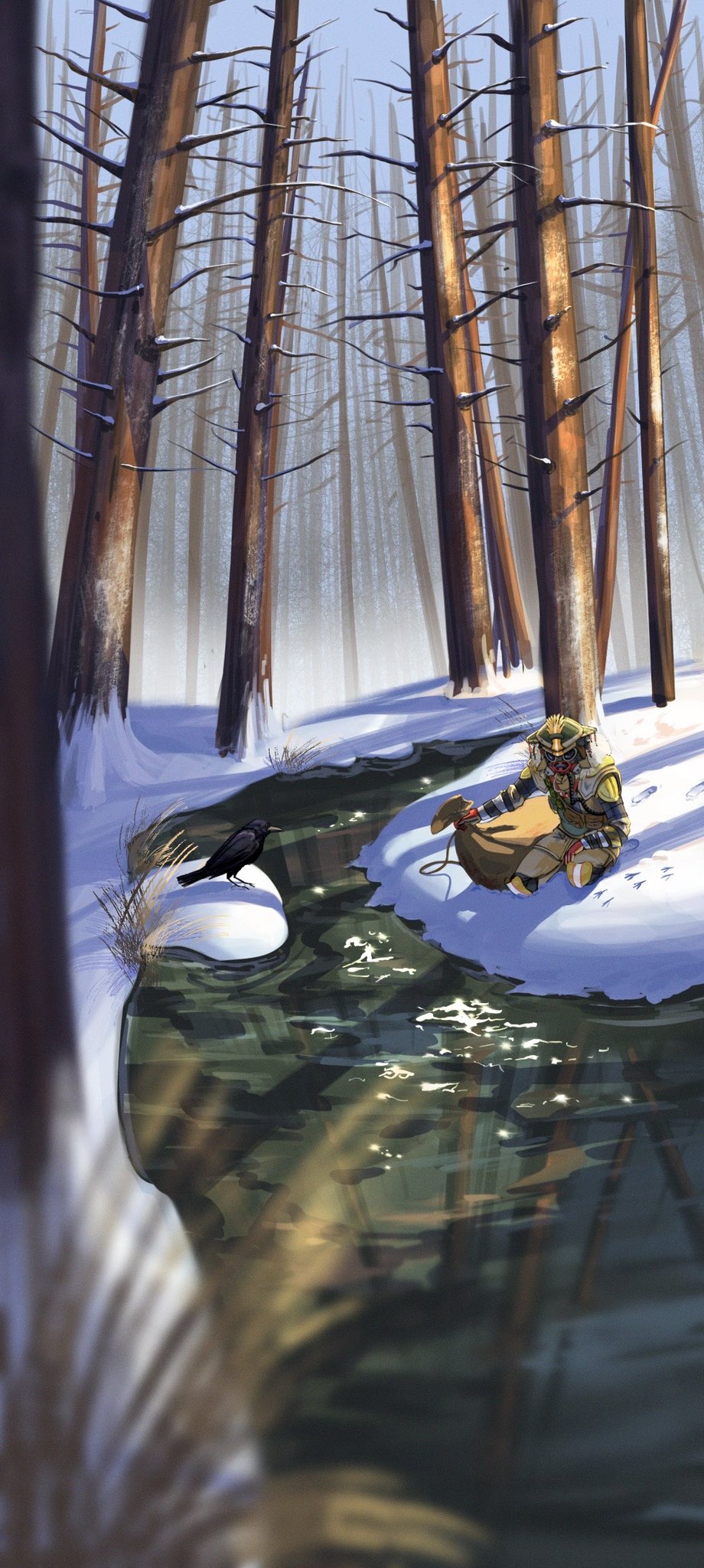 Safebooru - 1other ambiguous gender apex legends bag bare tree bird bloodhound (apex legends ...