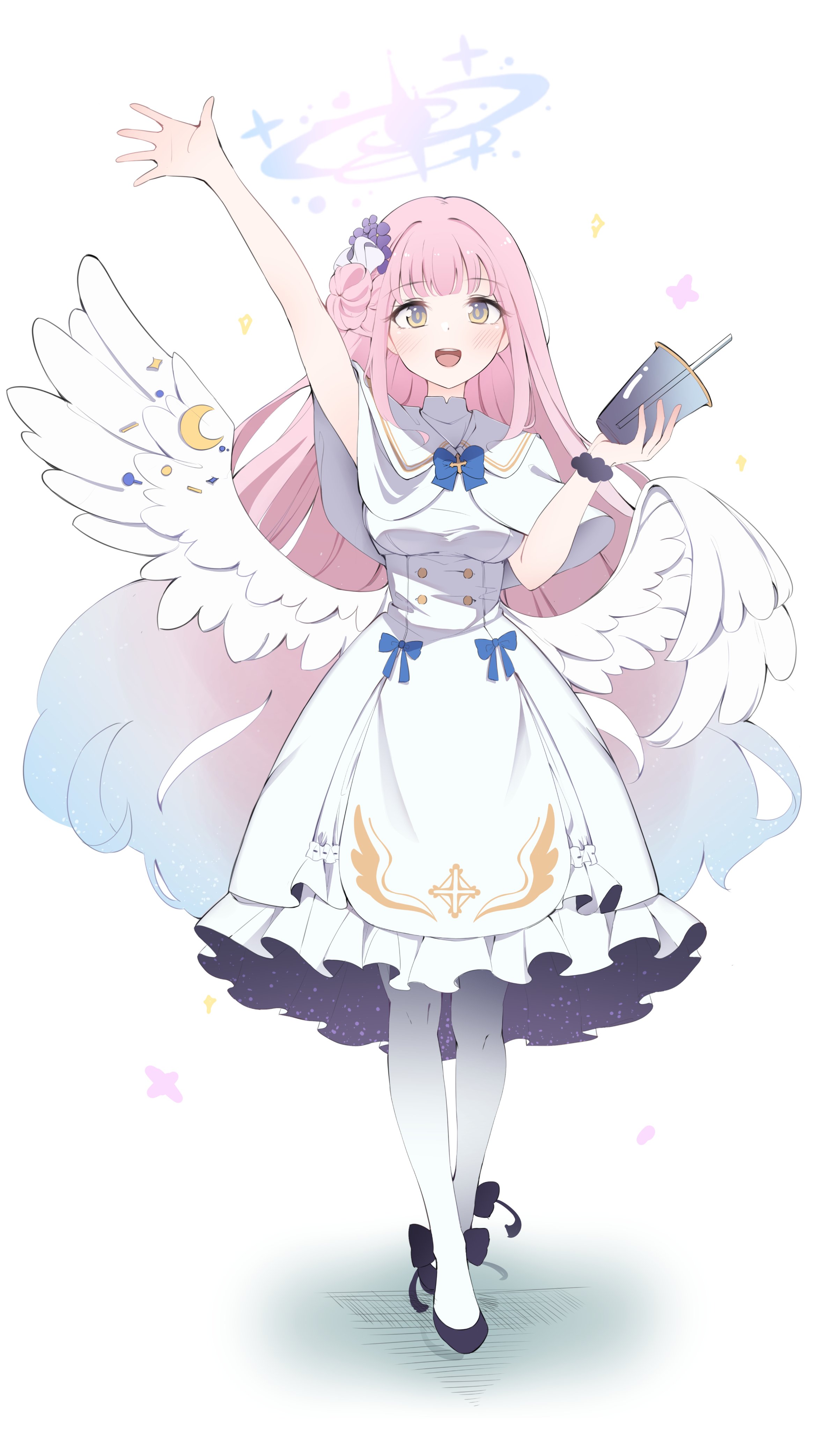 Safebooru - 1girl :d absurdres arm up black footwear blue archive blue bow blue bowtie blue ...