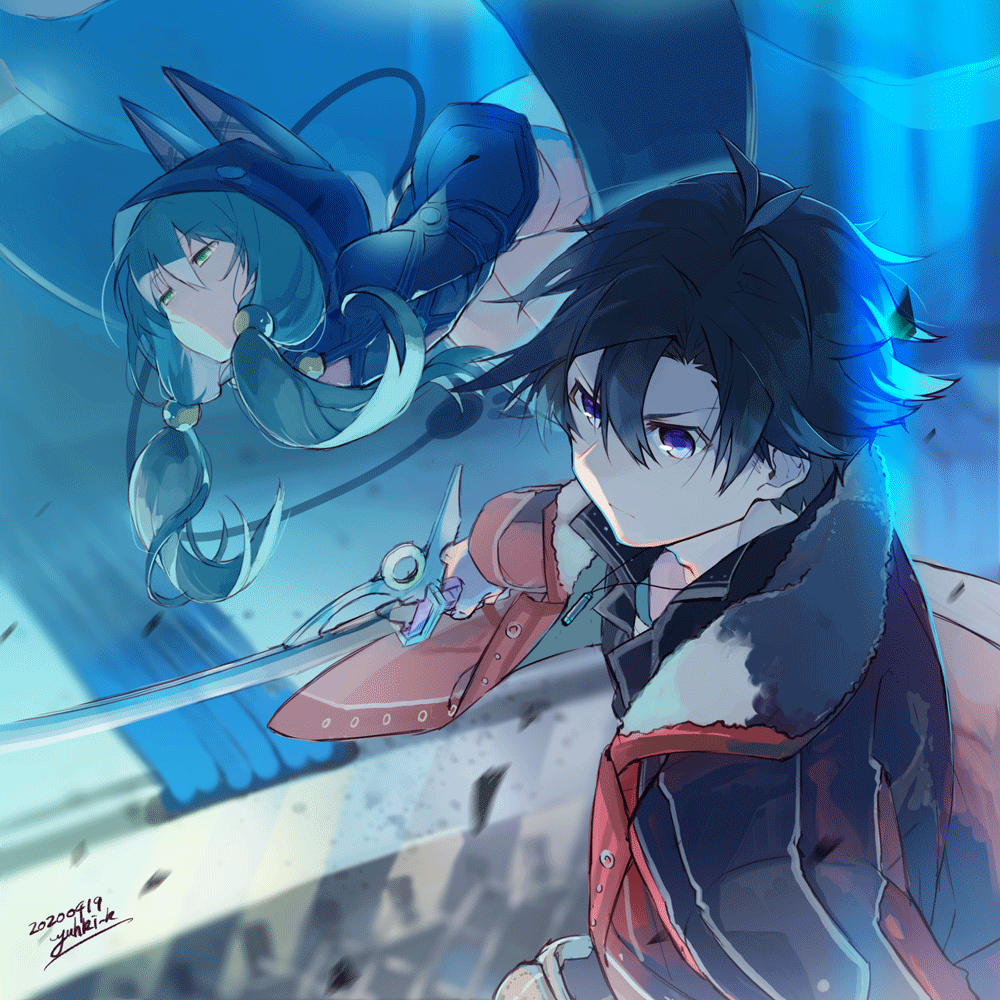 Safebooru - 1boy 1girl altina orion animal hood black bodysuit black ...