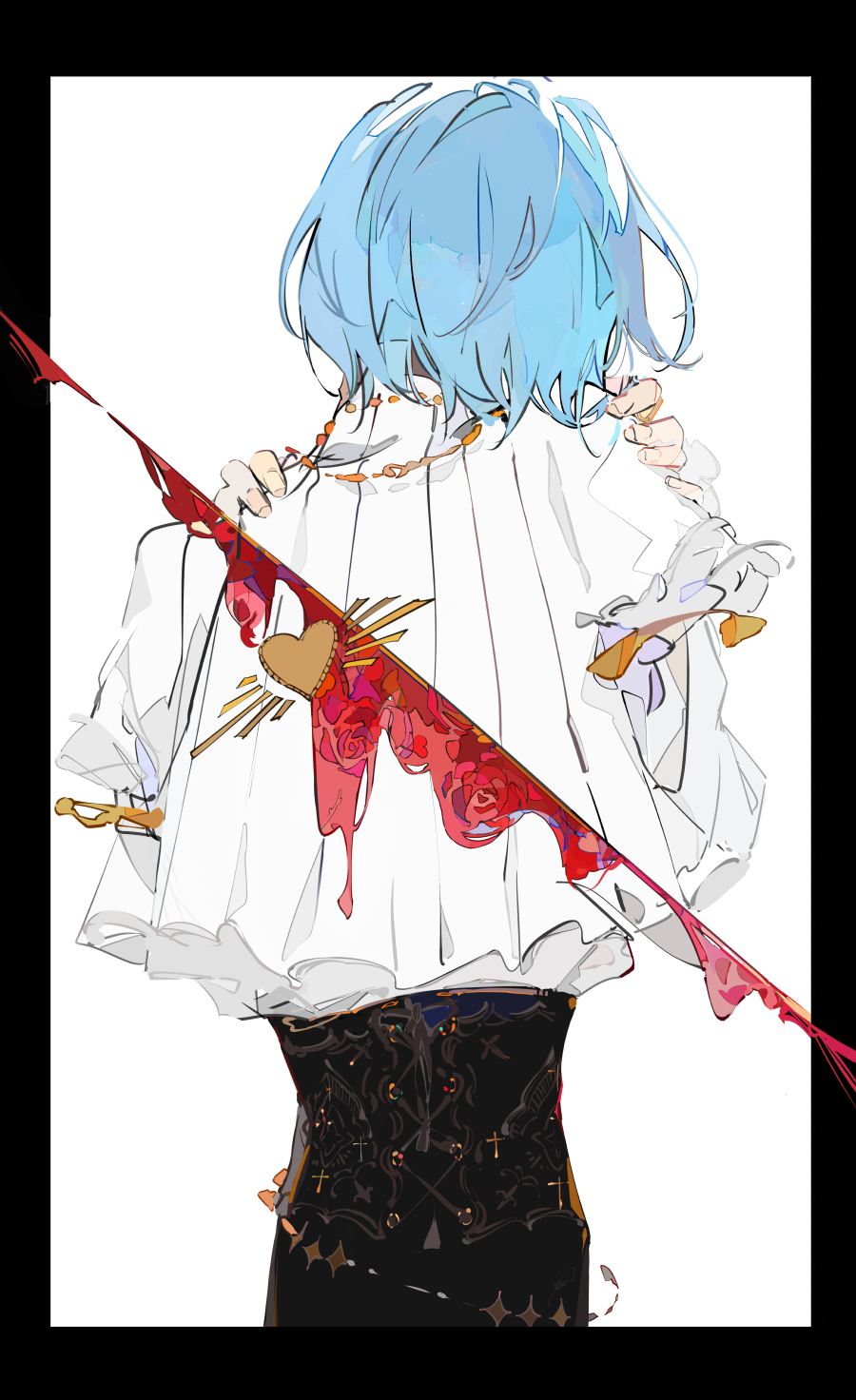 Safebooru - 1boy black border black corset black pants blue hair border ...