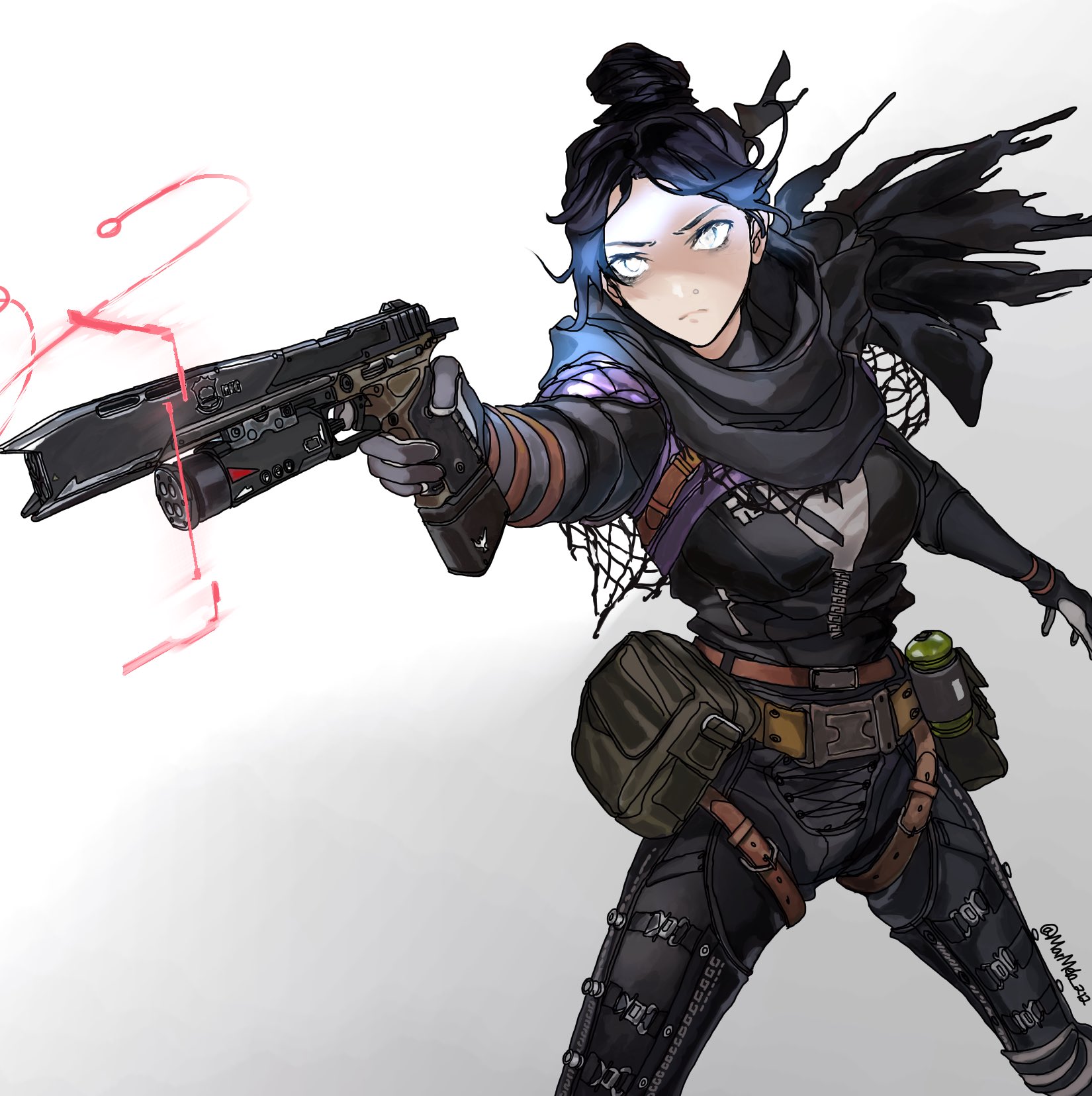 Safebooru - 1girl animification apex legends belt black bodysuit black gloves black scarf blue ...