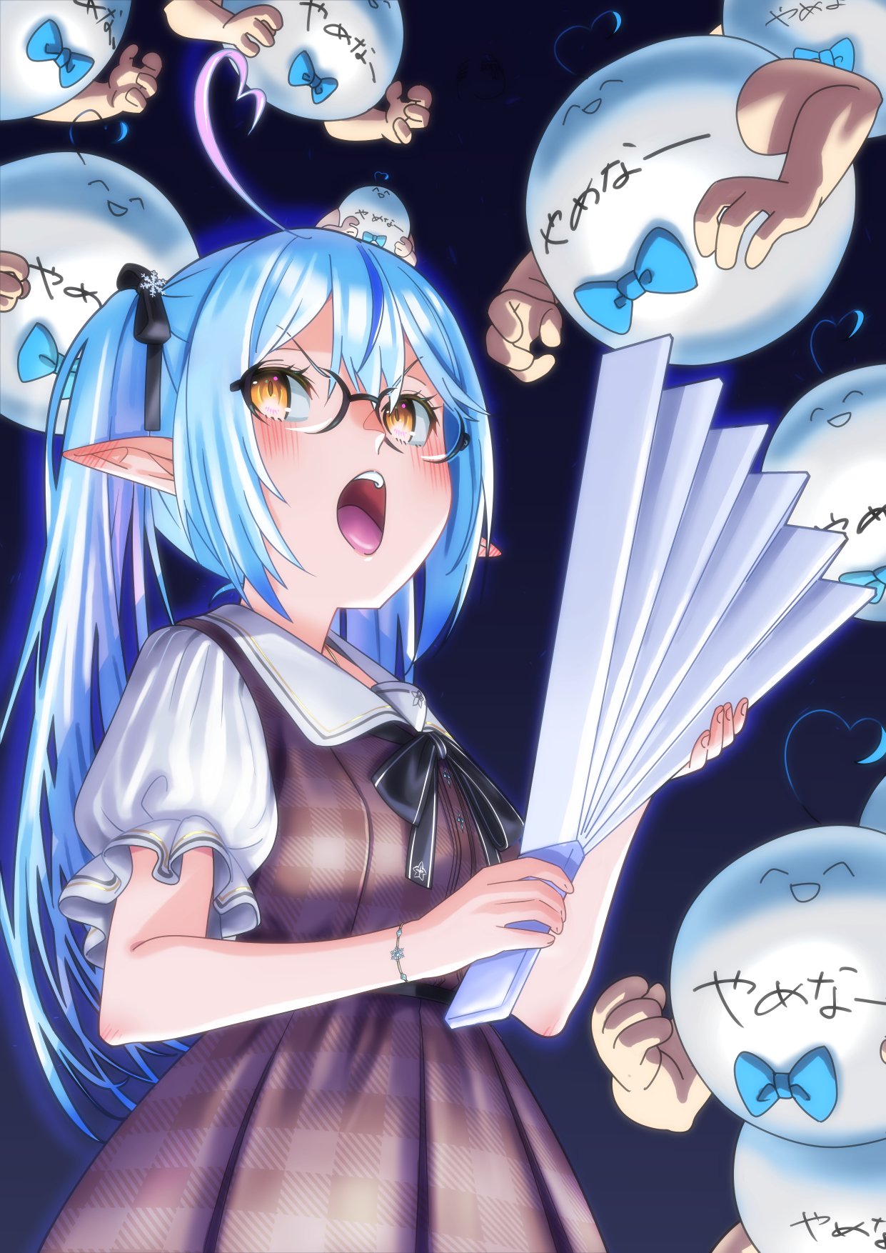 Safebooru - 1girl ^ ^ ^o^ ahoge blue bow blue hair bow closed eyes ...