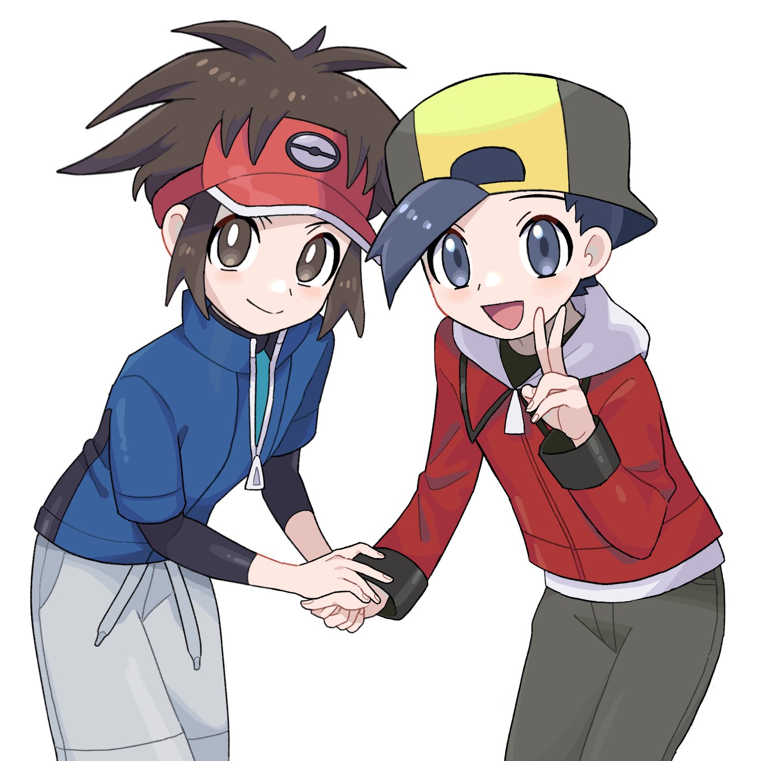 Safebooru - 2boys :d backwards hat baseball cap black hair blue jacket bright pupils brown eyes ...