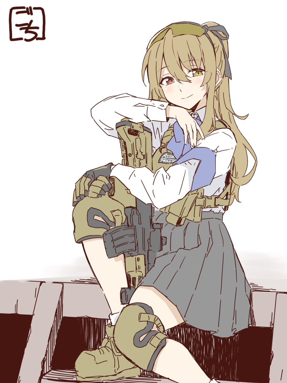 Safebooru - 1girl alternate hairstyle ankle boots artist name assault lily assault rifle bangs ...