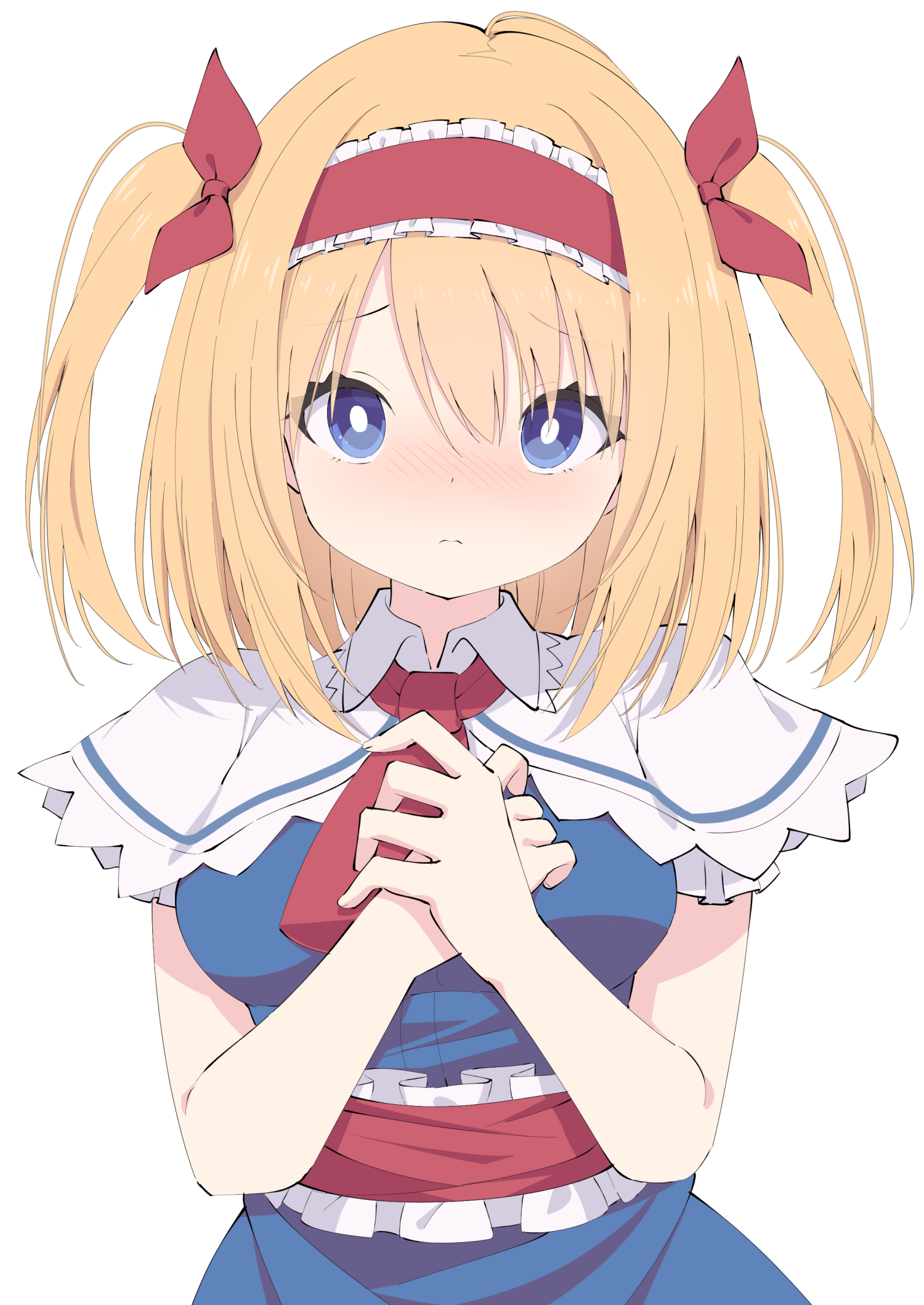Safebooru - 1girl alice margatroid alternate hairstyle blonde hair blue dress blue eyes blush ...