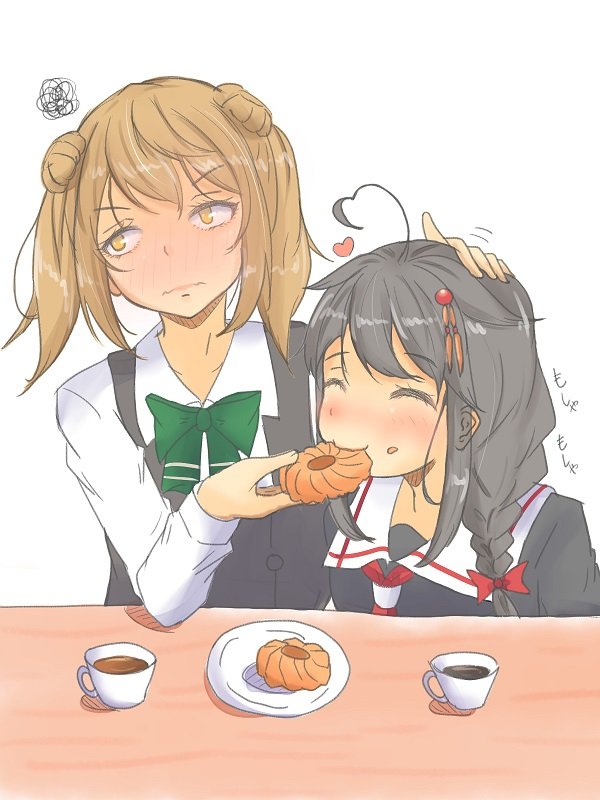 Safebooru - 2girls ahoge black dress black hair black serafuku blue eyes braid collared shirt ...