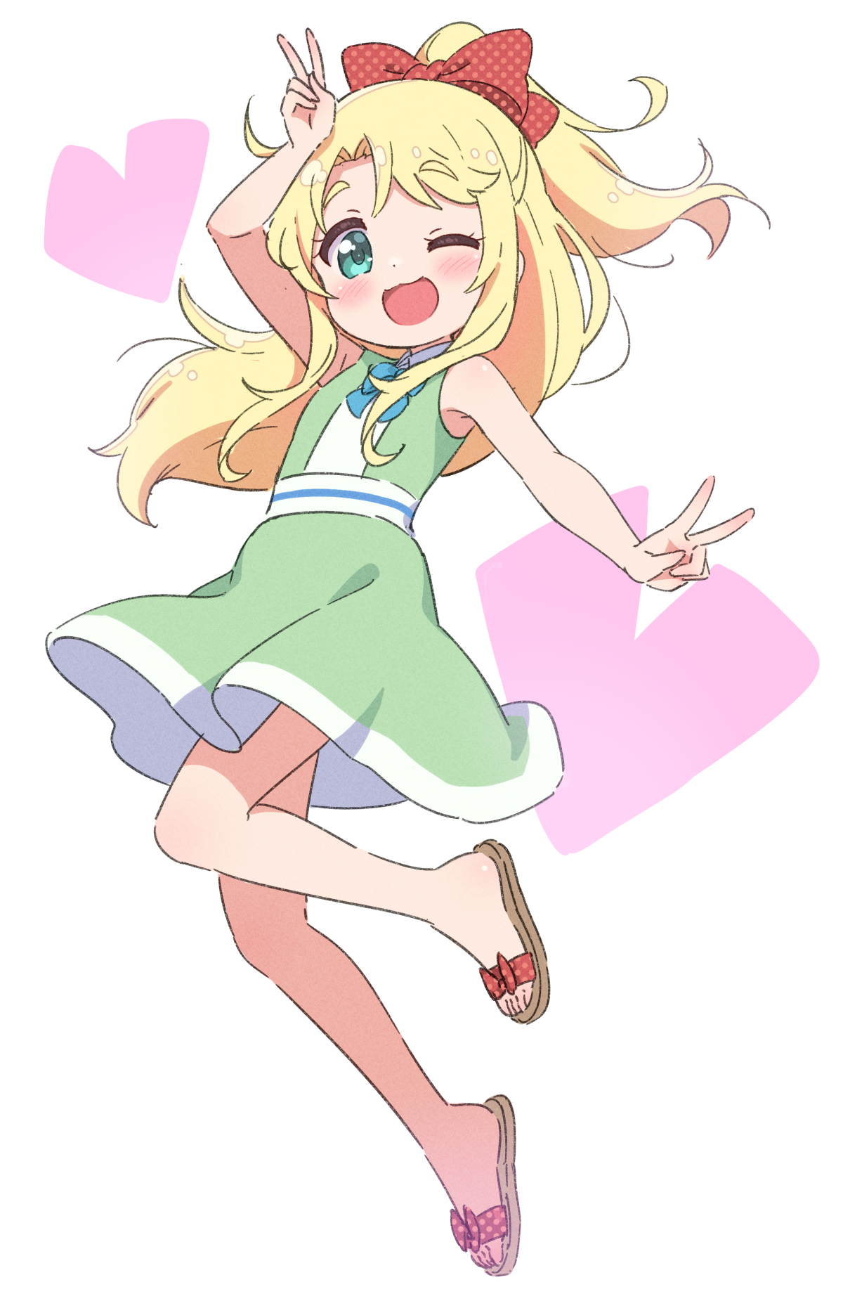 Safebooru - ;d arm up bangs bare arms bare shoulders blonde hair blue ...