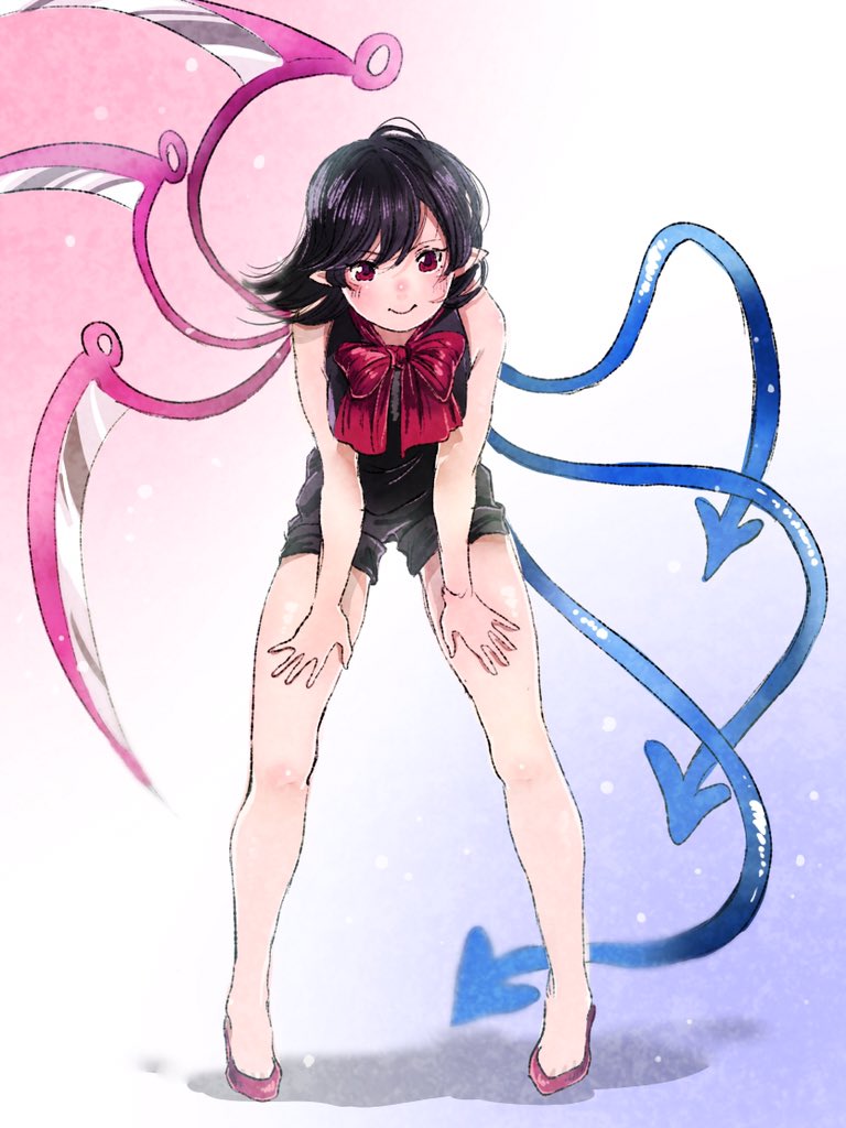 Safebooru - 1girl adapted costume asymmetrical wings bangs bare legs bare shoulders bent over ...
