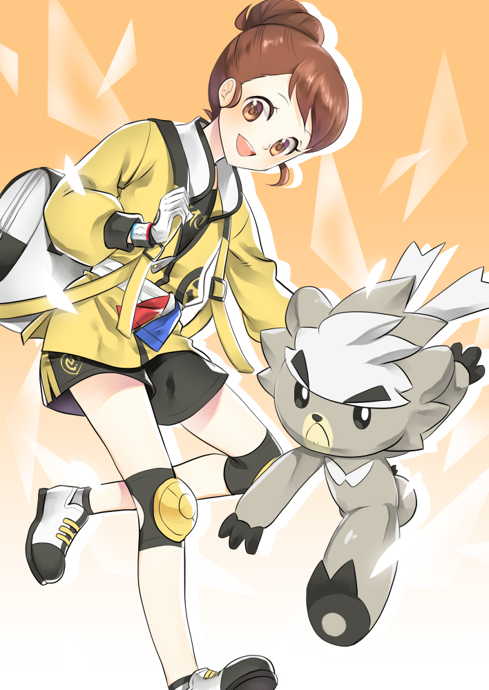Safebooru - 1girl :d bag bangs black shorts brown eyes brown hair ...
