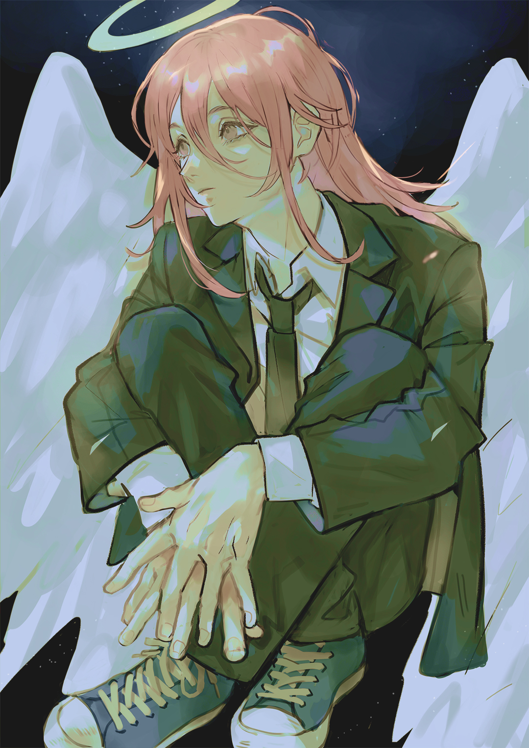 Safebooru - 1boy alpaca carlesi androgynous angel devil (chainsaw man) angel wings black jacket ...