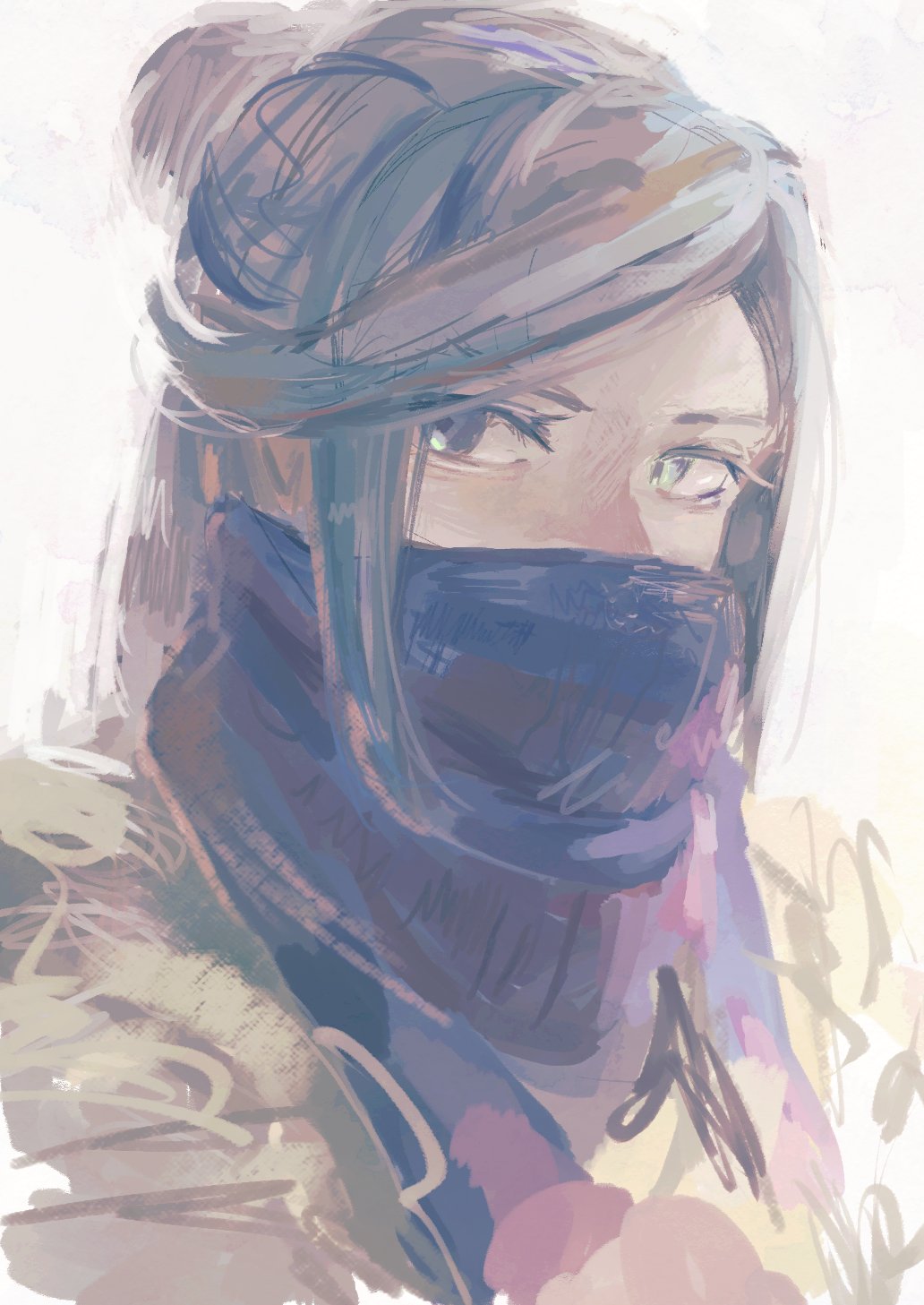 Safebooru - 1boy blue eyes blue hair blue scarf covered mouth grusha ...