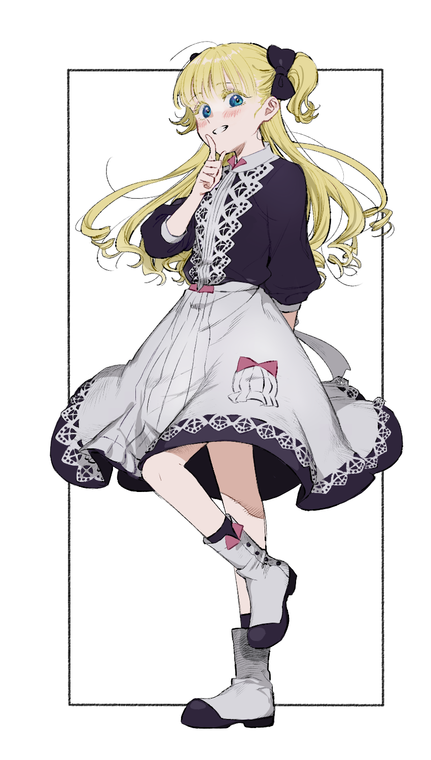 Safebooru - 1girl akinashi 0227 apron bangs blonde hair blue bow blue dress blue eyes blunt ...