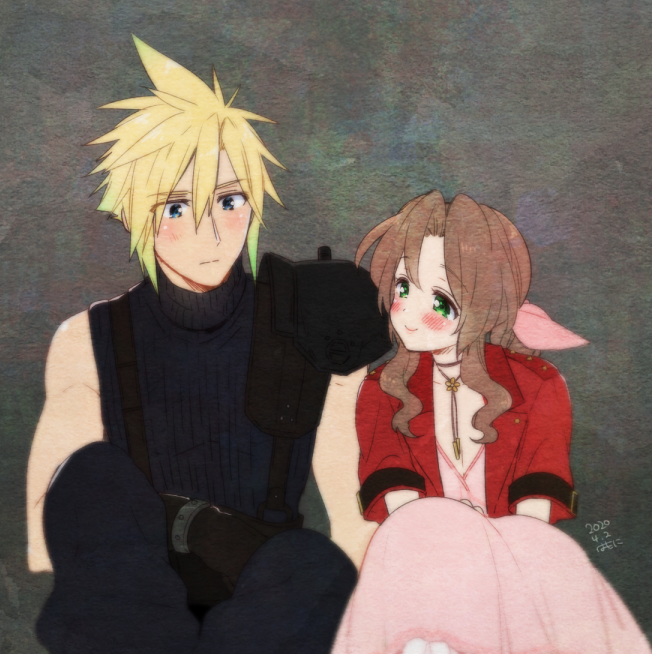 Safebooru - 1boy 1girl aerith gainsborough armor artist name baggy pants bangs black gloves ...
