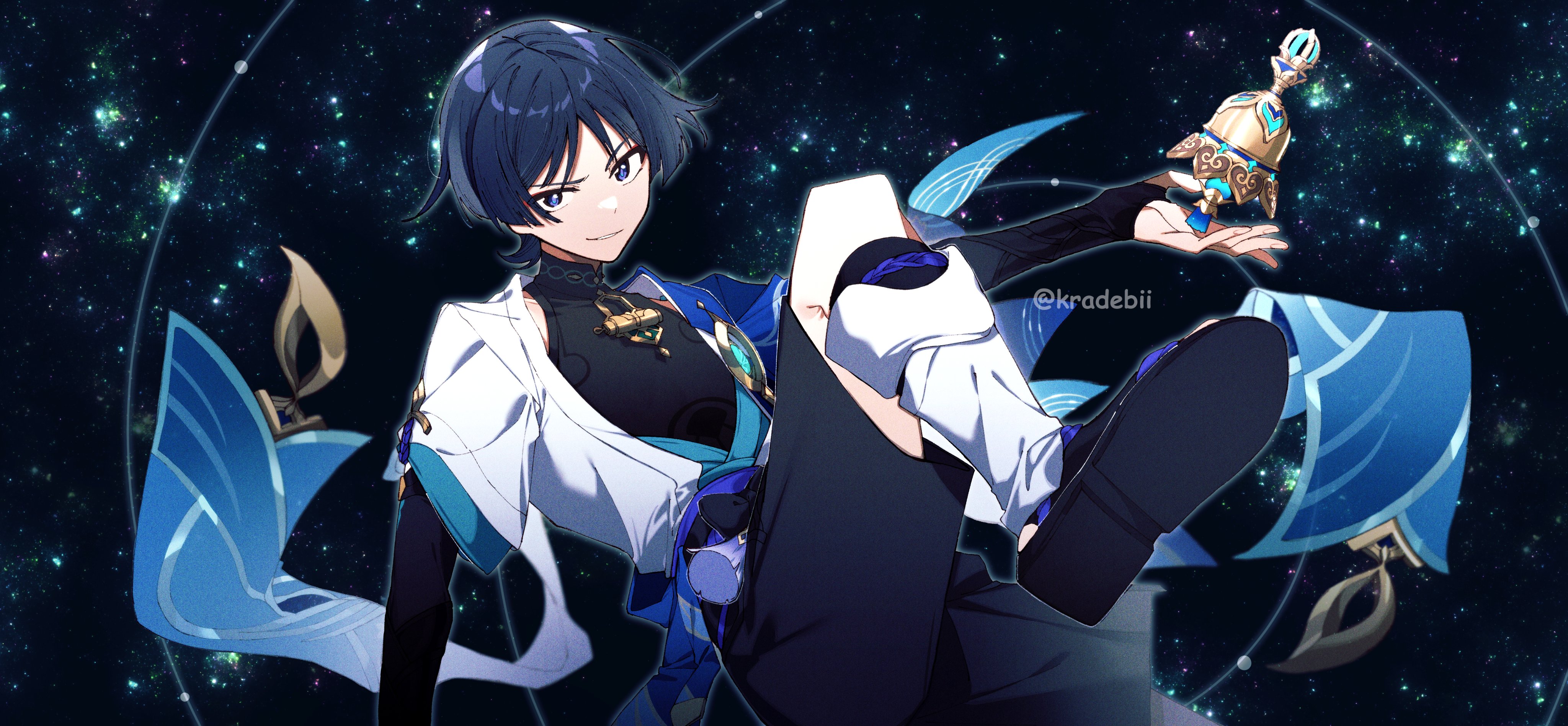 Safebooru - 1boy absurdres arm armor arm up artist name bangs belt black belt black bow black ...