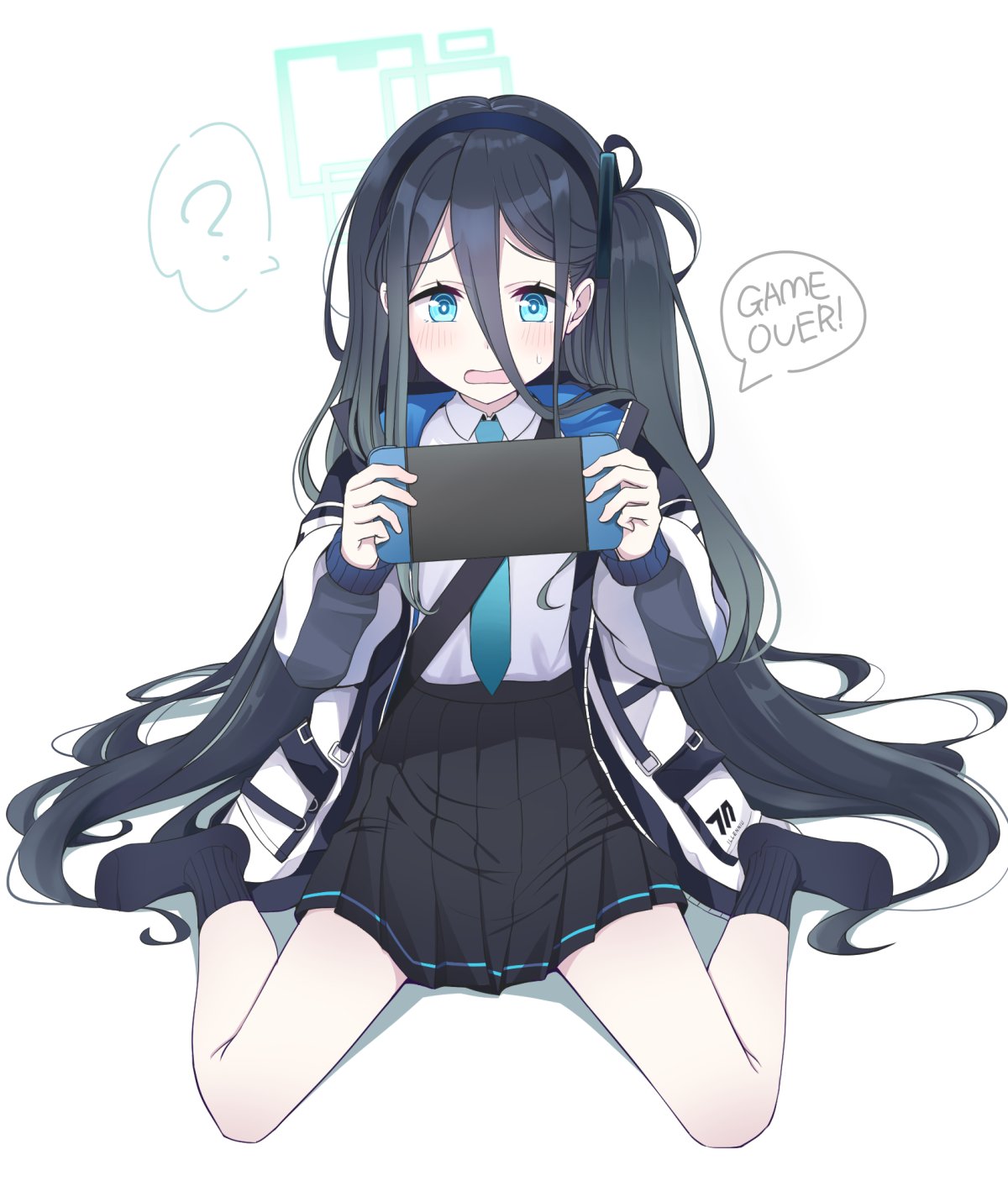 Safebooru - 1girl ? aris (blue archive) bangs bare legs black hairband black skirt black socks ...