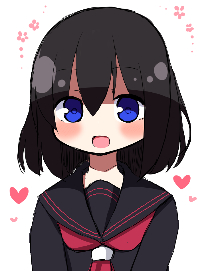 Safebooru - 1girl :d bangs black hair black sailor collar black shirt blue eyes blush hair ...