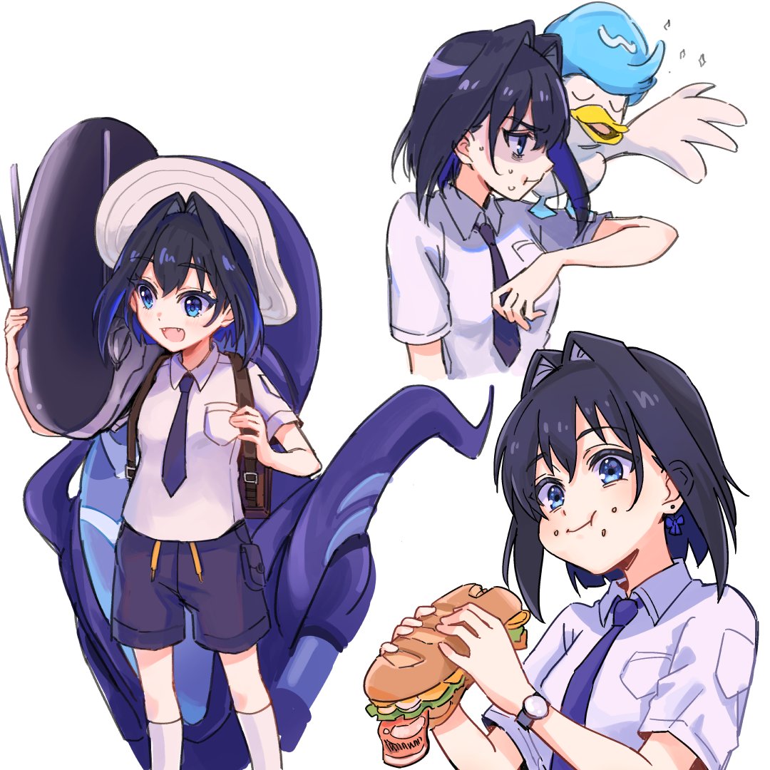 Safebooru - 1girl bangs blue eyes blue hair closed mouth cosplay eating ...