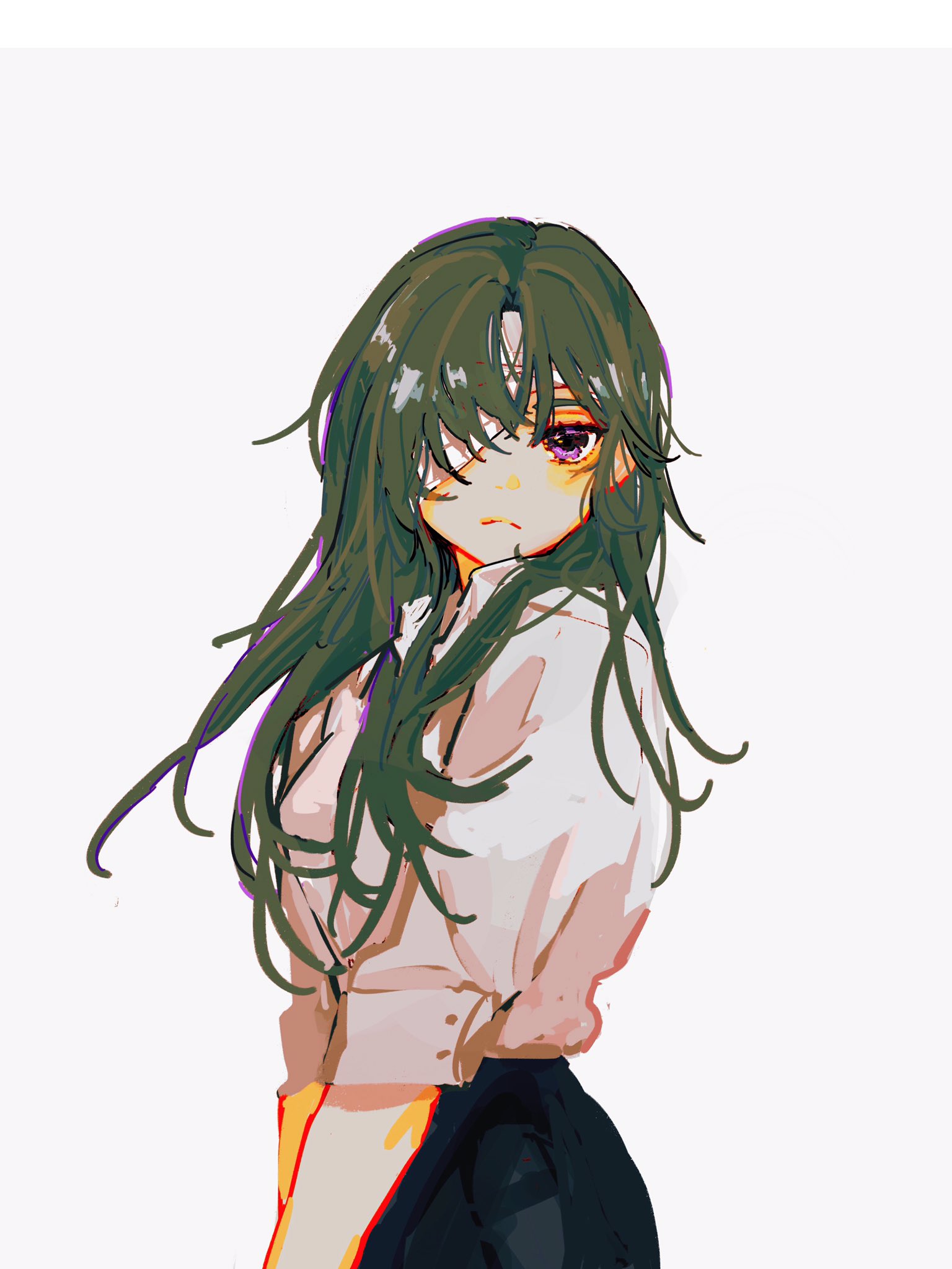 Safebooru - 1girl bandage on face bandage over one eye bandages black hair black pants chainsaw ...