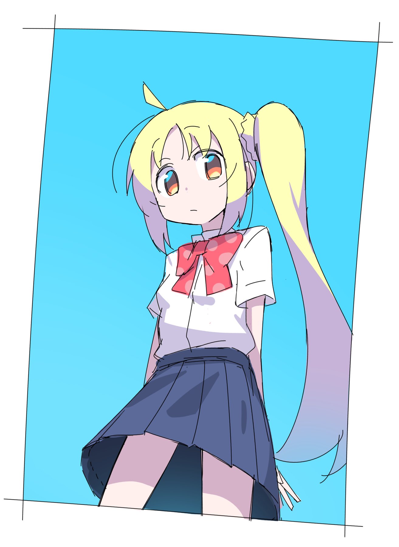 Safebooru - 1girl bangs blonde hair blue skirt bocchi the rock! bow brown eyes closed mouth ...