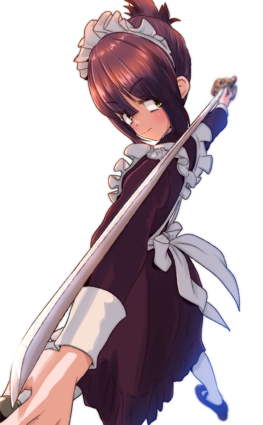 Safebooru - 1girl alternate costume brown hair enmaided folded ponytail green eyes highres ...