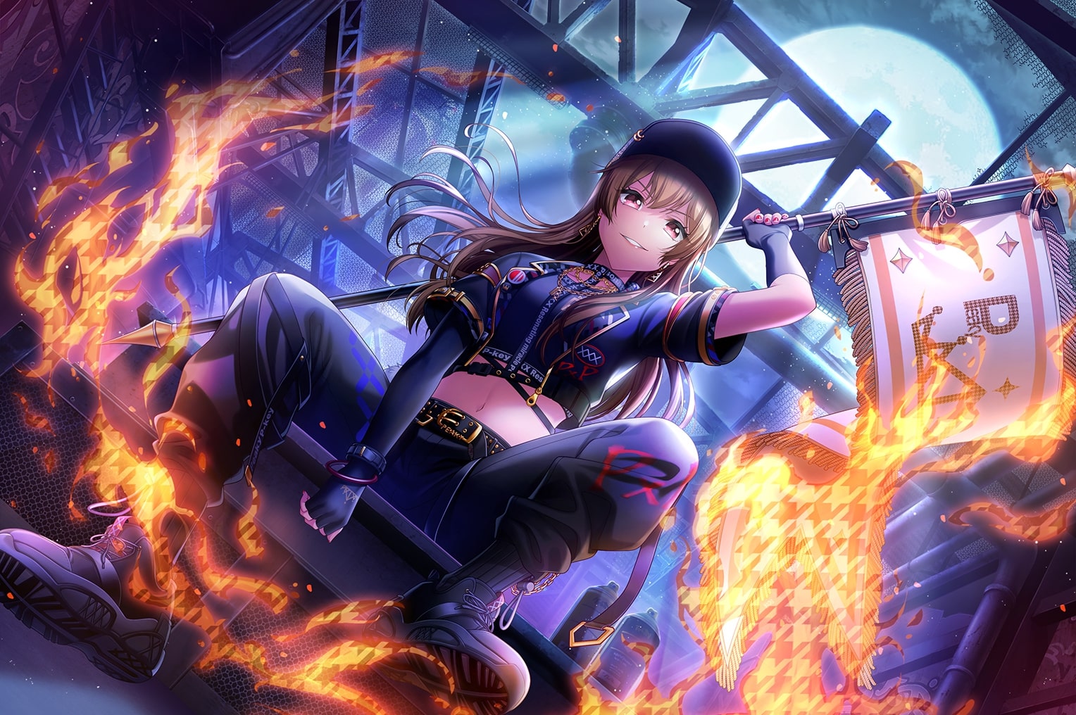 Safebooru - brown eyes brown hair d4dj dress flag long hair smile yamate kyouko | 4219041