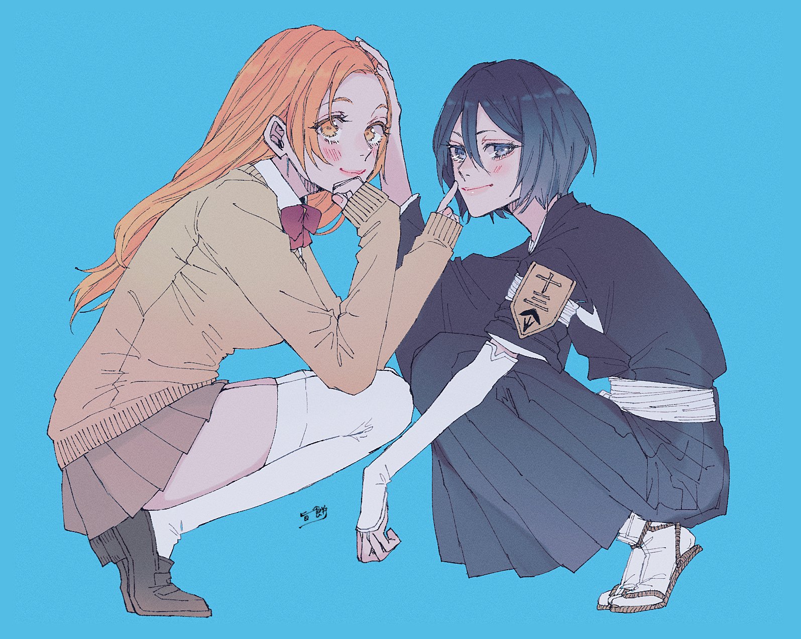 Safebooru - 2girls bangs black footwear black hair black hakama black kimono bleach blue ...