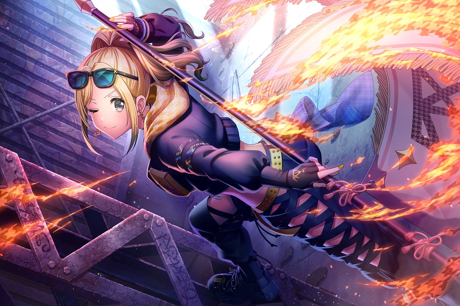 Safebooru - bang dream! blonde hair blue eyes blush flag jacket long hair sasago jennifer yuka ...